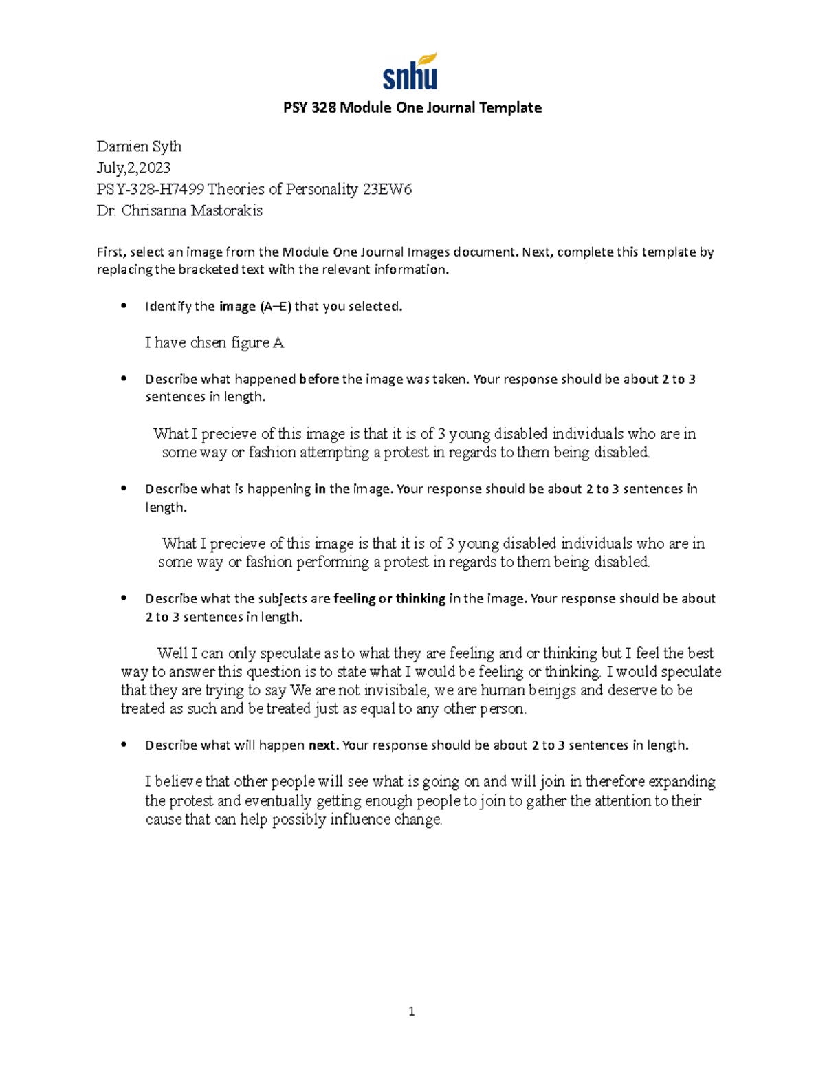 PSY 328 Module One Journal Template - PSY 328 Module One Journal ...