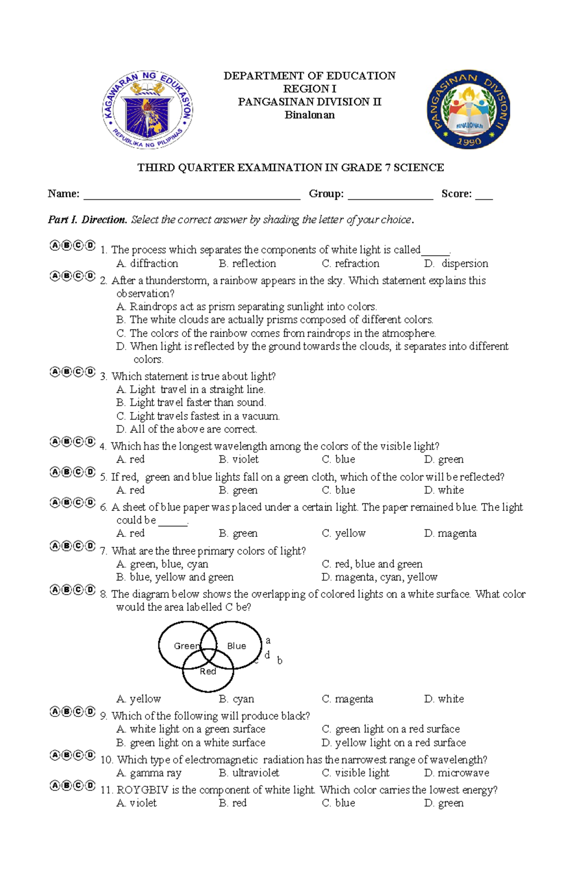 Third quarter test paper (Grade 7-Science) - DEPARTMENT OF EDUCATION ...