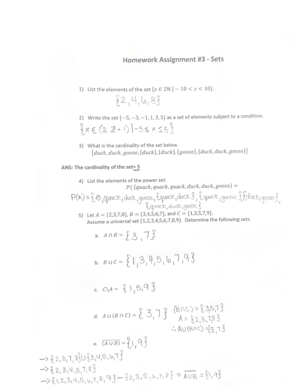 Homework Assignment 3-Sets - MAD 2104 - Studocu