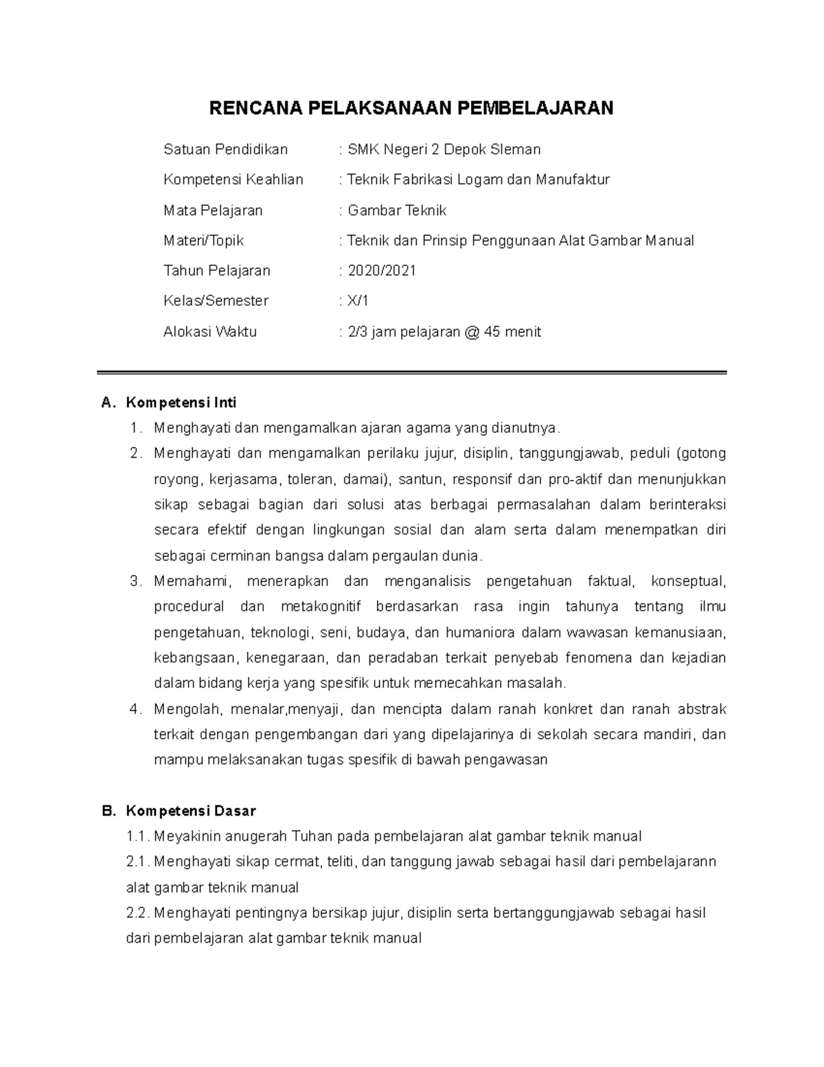 Rencana Pelaksanaan Pembelajaran Gambar Teknik ke-2 - RENCANA ...