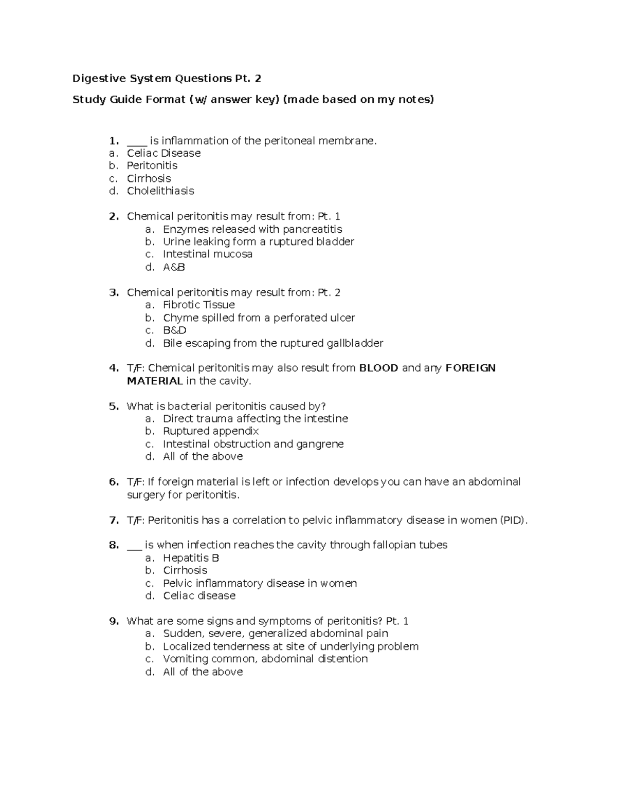 Pathophysiology Digestive System Pt. 2 - Digestive System Questions Pt ...