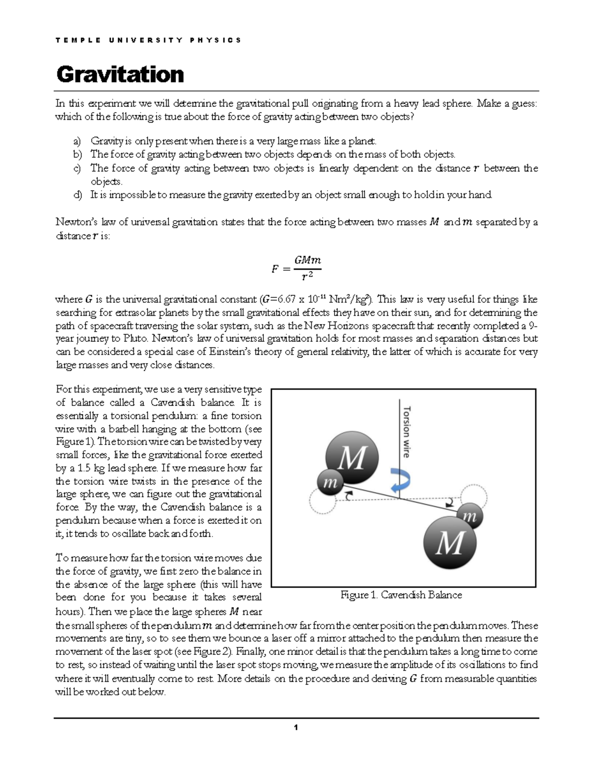 Gravitation - 1 Gravitation In this experiment we will determine the ...