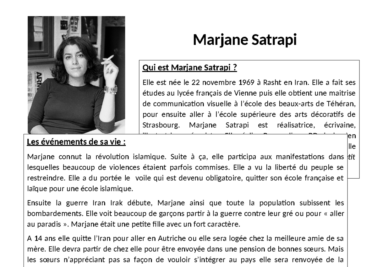 Marjane Satrapi-biographie - Marjane Satrapi Qui est Marjane Satrapi ...