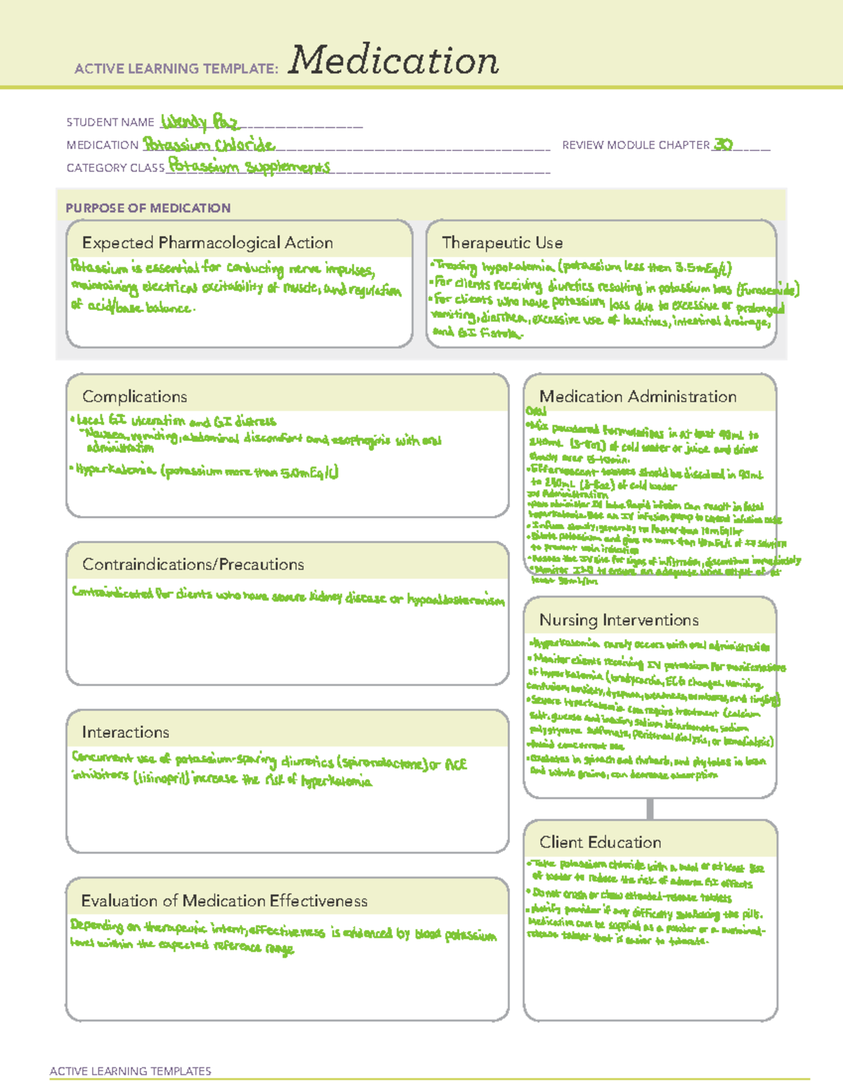 Potassium Supplements - ACTIVE LEARNING TEMPLATES Medication STUDENT ...