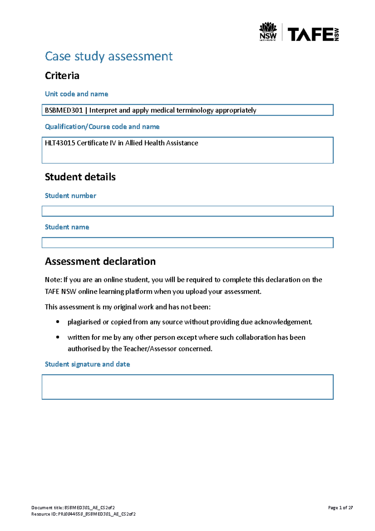 Case Study Assessment (7Th of August) - Case study assessment Criteria ...