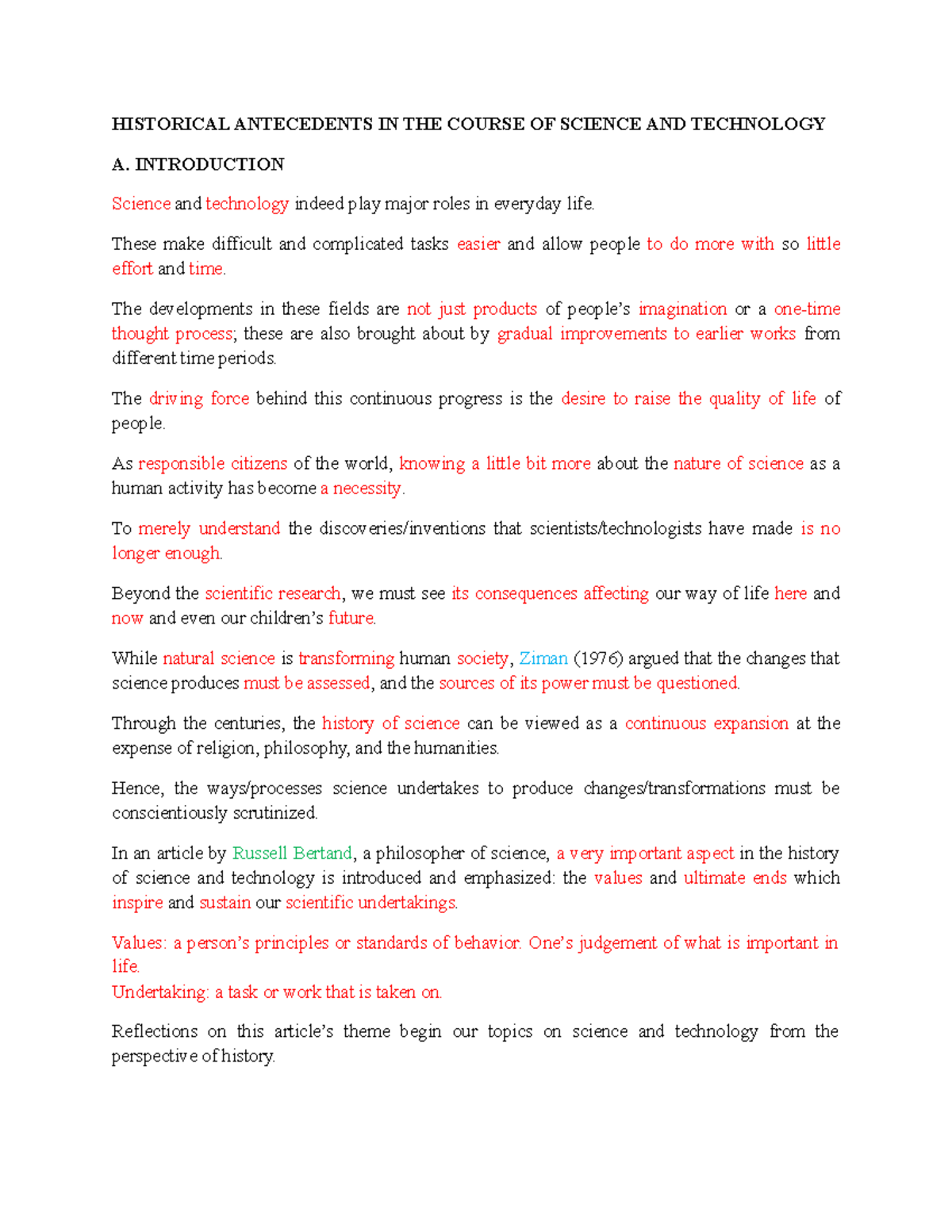 HISTORICAL ANTECEDENTS IN THE COURSE OF SCIENCE AND TECHNOLOGY ...