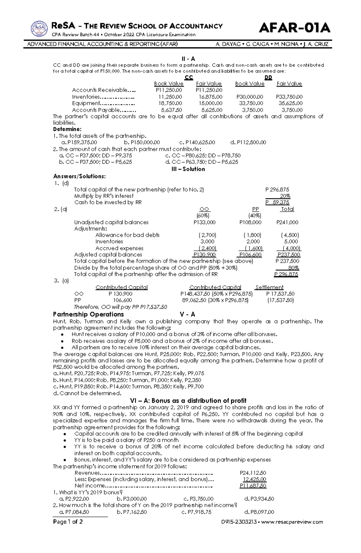 AFAR-01A (Supplemental Material to Partnership Accounting) - ReSA - THE ...