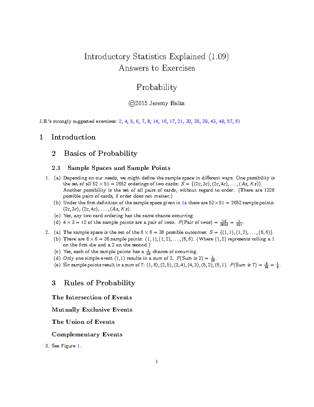 Unit3 Probability exercises answers - Introductory Statistics Explained (1) Answers to Exercises ...