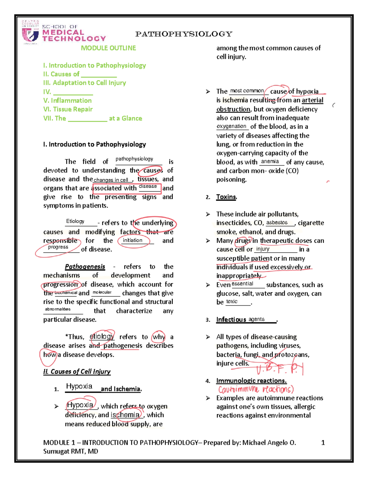 Module 1 PP - Fill in the Blanks-compressed - MODULE 1 – INTRODUCTION TO PATHOPHYSIOLOGY ...