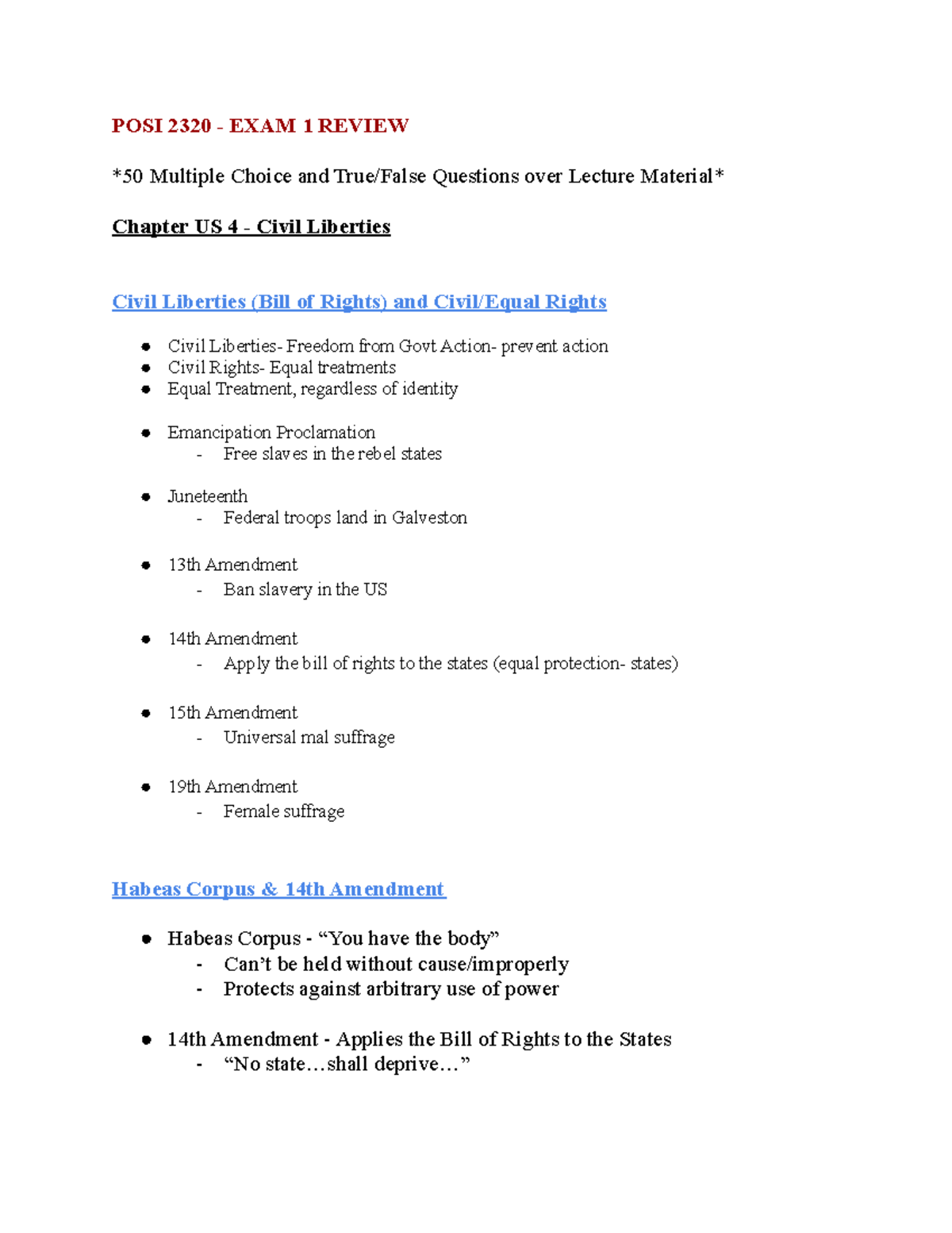 POSI 2320 - EXAM 1 Review - POSI 2320 - EXAM 1 REVIEW 50 Multiple ...