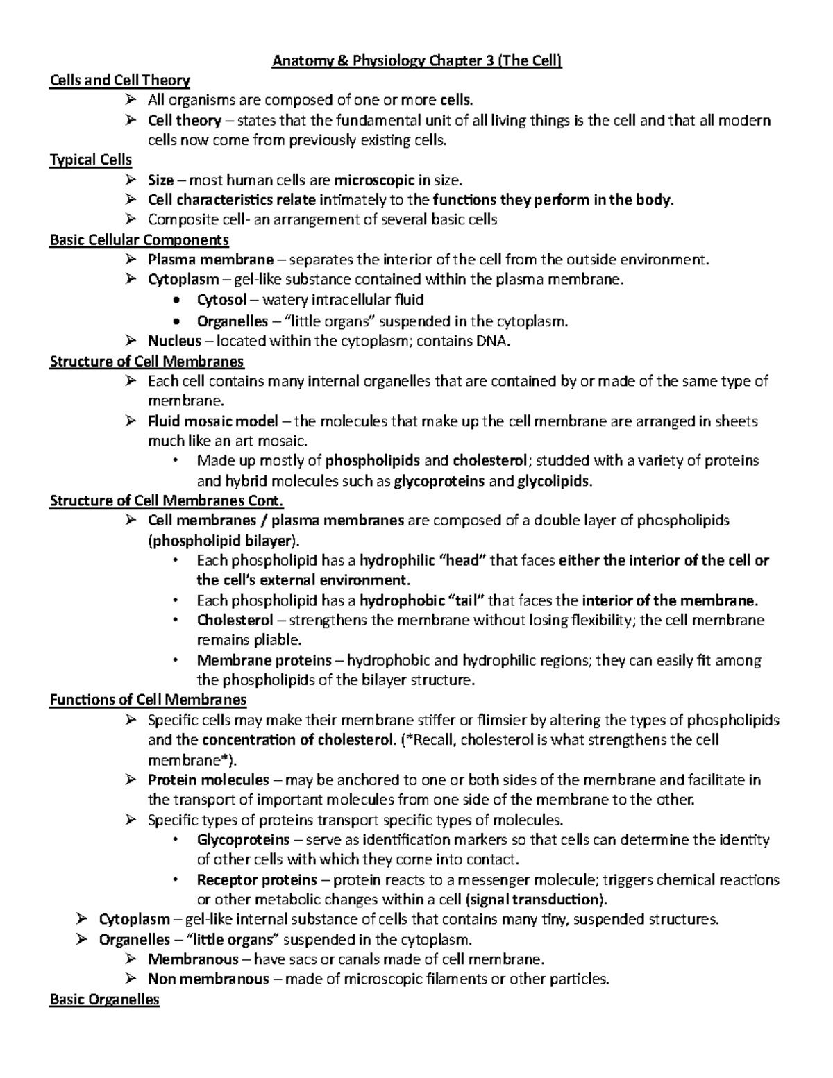 Anatomy Chapter 3- The Cell Lecture Notes - Anatomy & Physiology ...