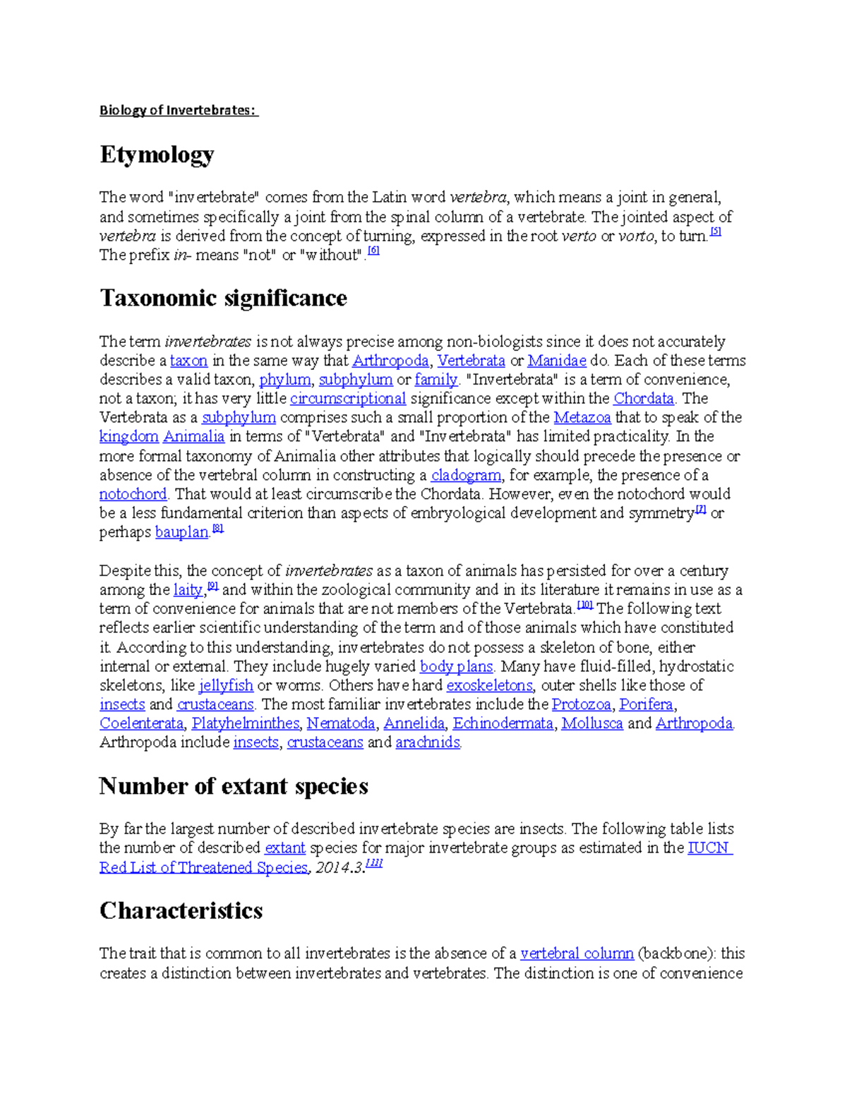 Biology of Invertebrates - Biology of Invertebrates: Etymology The word ...