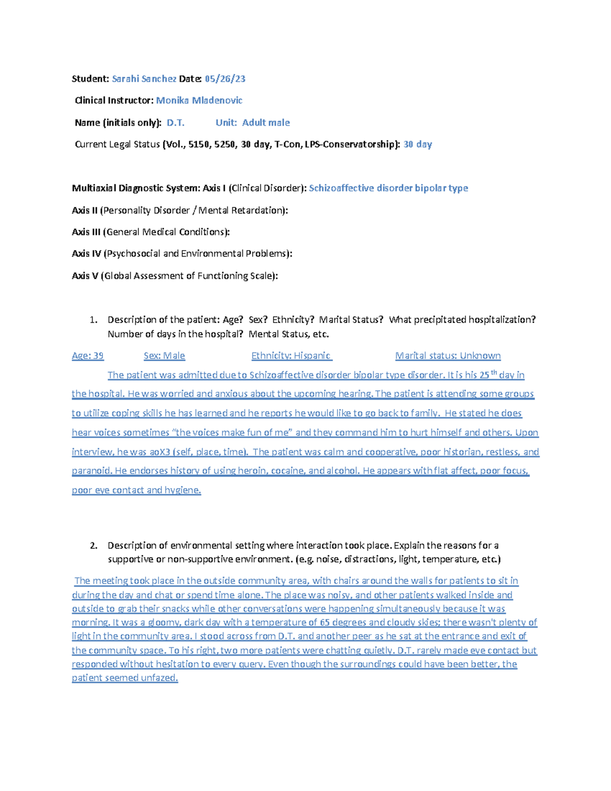 Interpersonal Process Analysis 2 - Student: Sarahi Sanchez Date: 05/26 ...