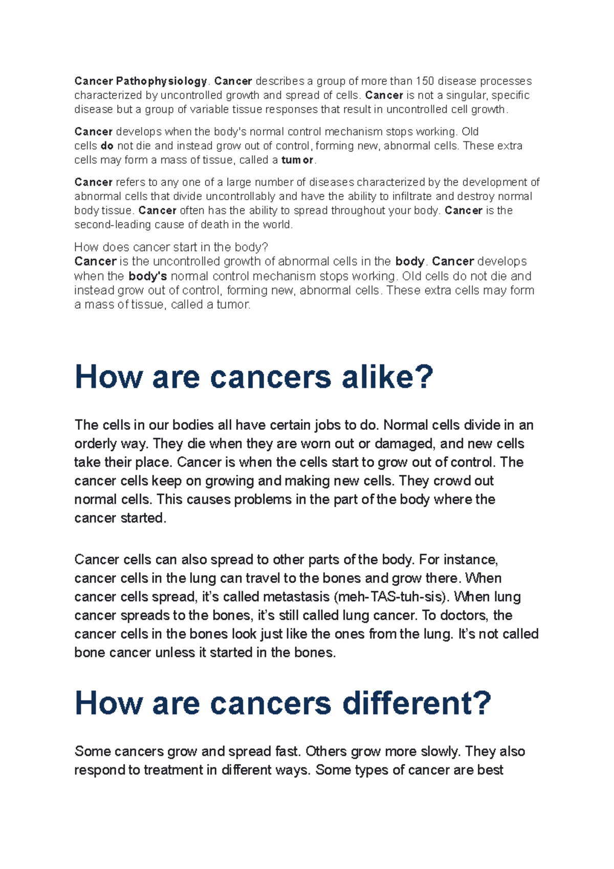 Cancer Facts - Nursing lecture notes for students. - Cancer ...