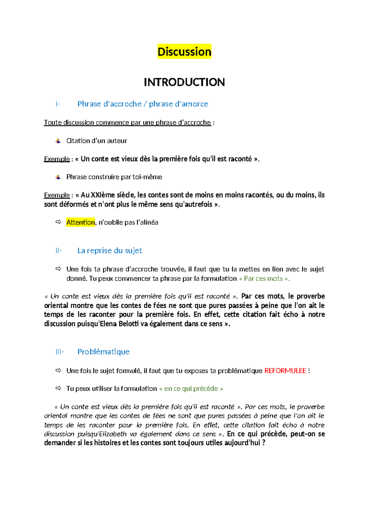 Discussion - méthode - Discussion INTRODUCTION I- Phrase d’accroche ...