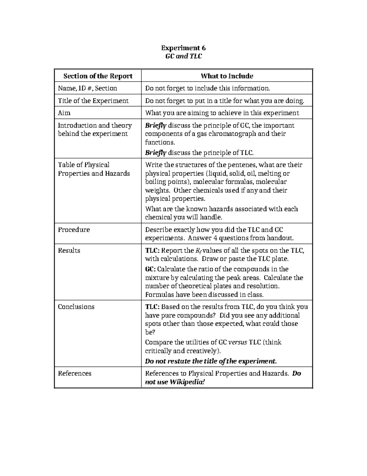 Lab 6 Grading Scheme - essay - Experiment 6 GC and TLC Section of the ...