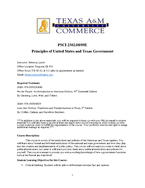 Texas Lecture Summary 2 - Texas Government Lecture Summary for Unit 2 ...