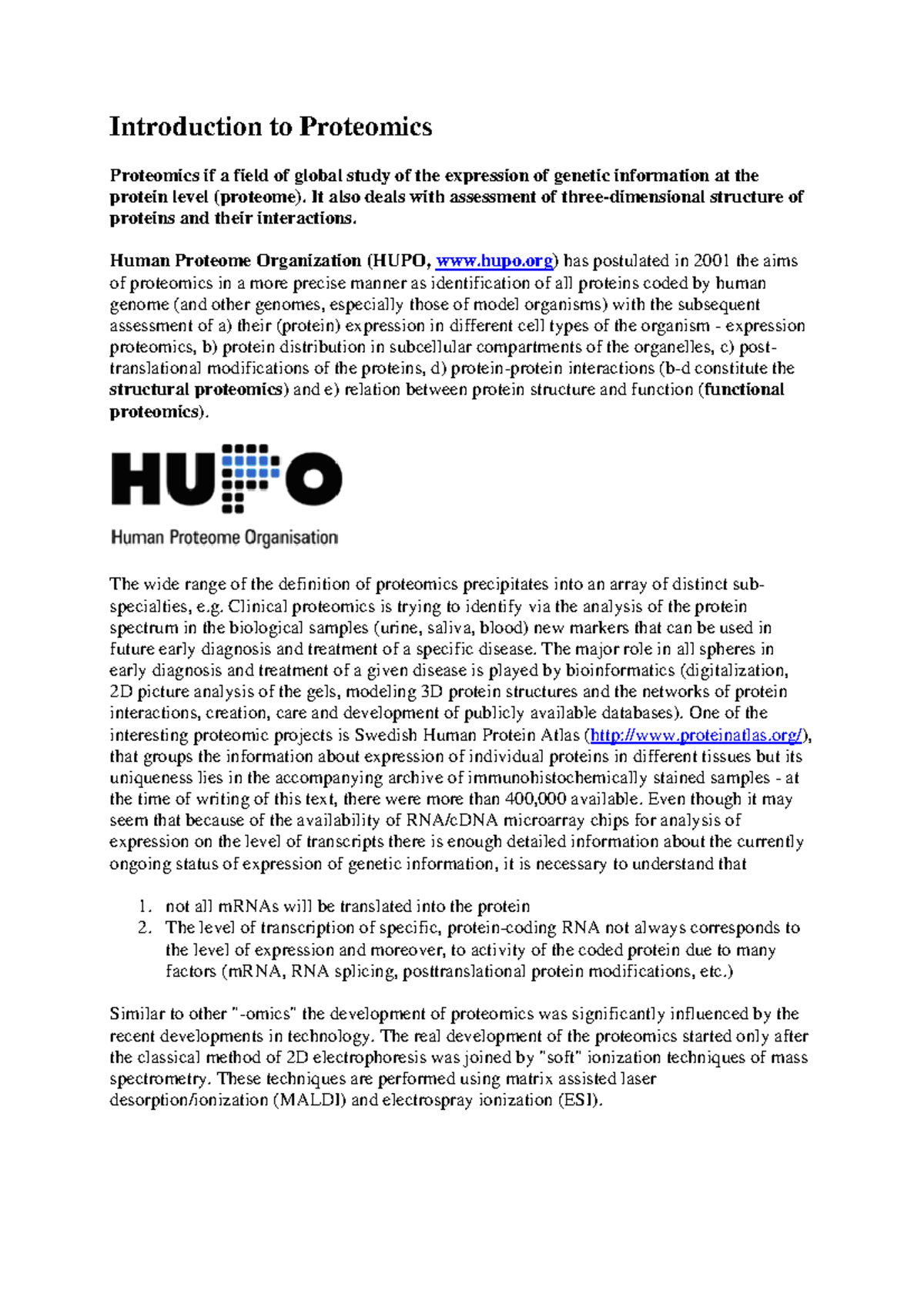 Introduction to Proteomics - Introduction to Proteomics Proteomics if a ...