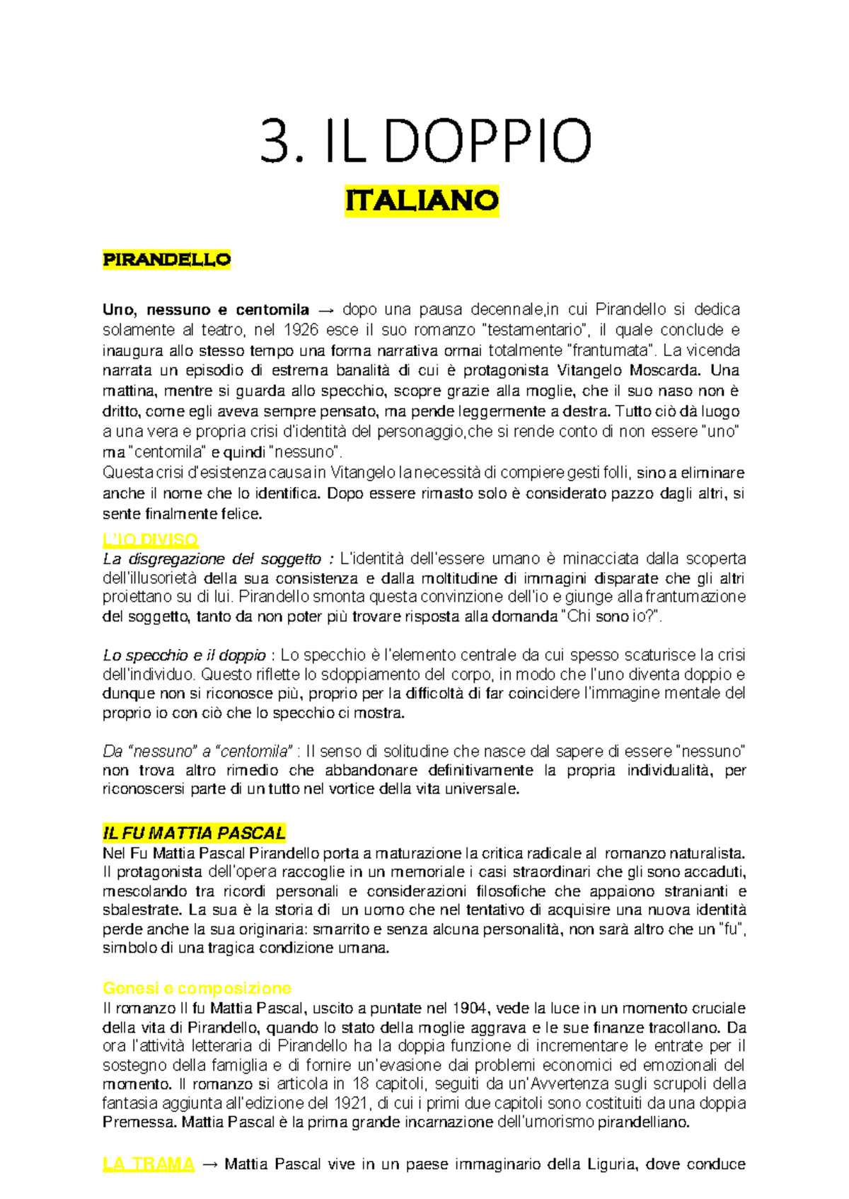 IL Doppio - riassunto - 3. IL DOPPIO ITALIANO PIRANDELLO Uno, nessuno e ...