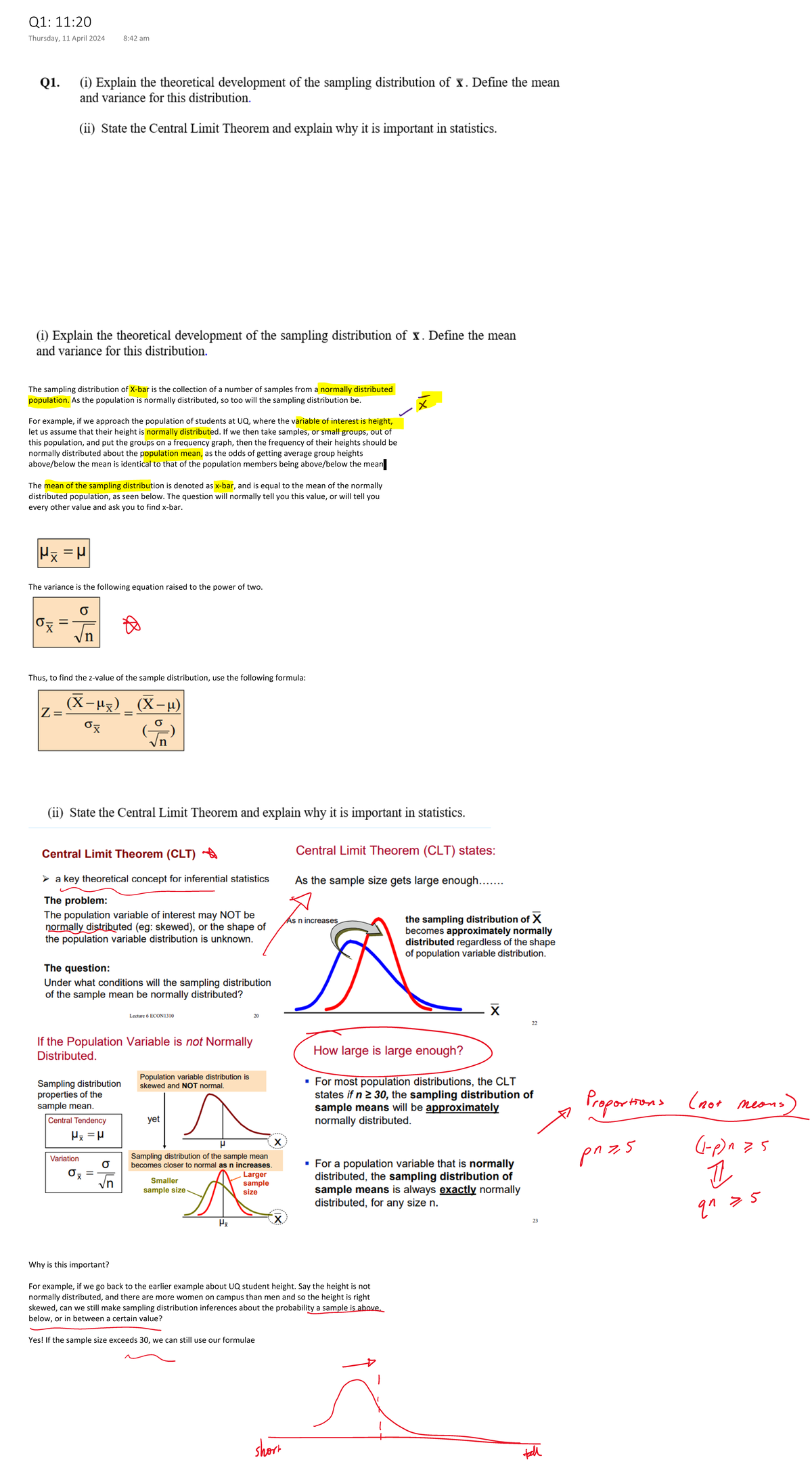 Q1 1120 - Normal distribution tutorial solution - The sampling distribution of X-bar is the ...