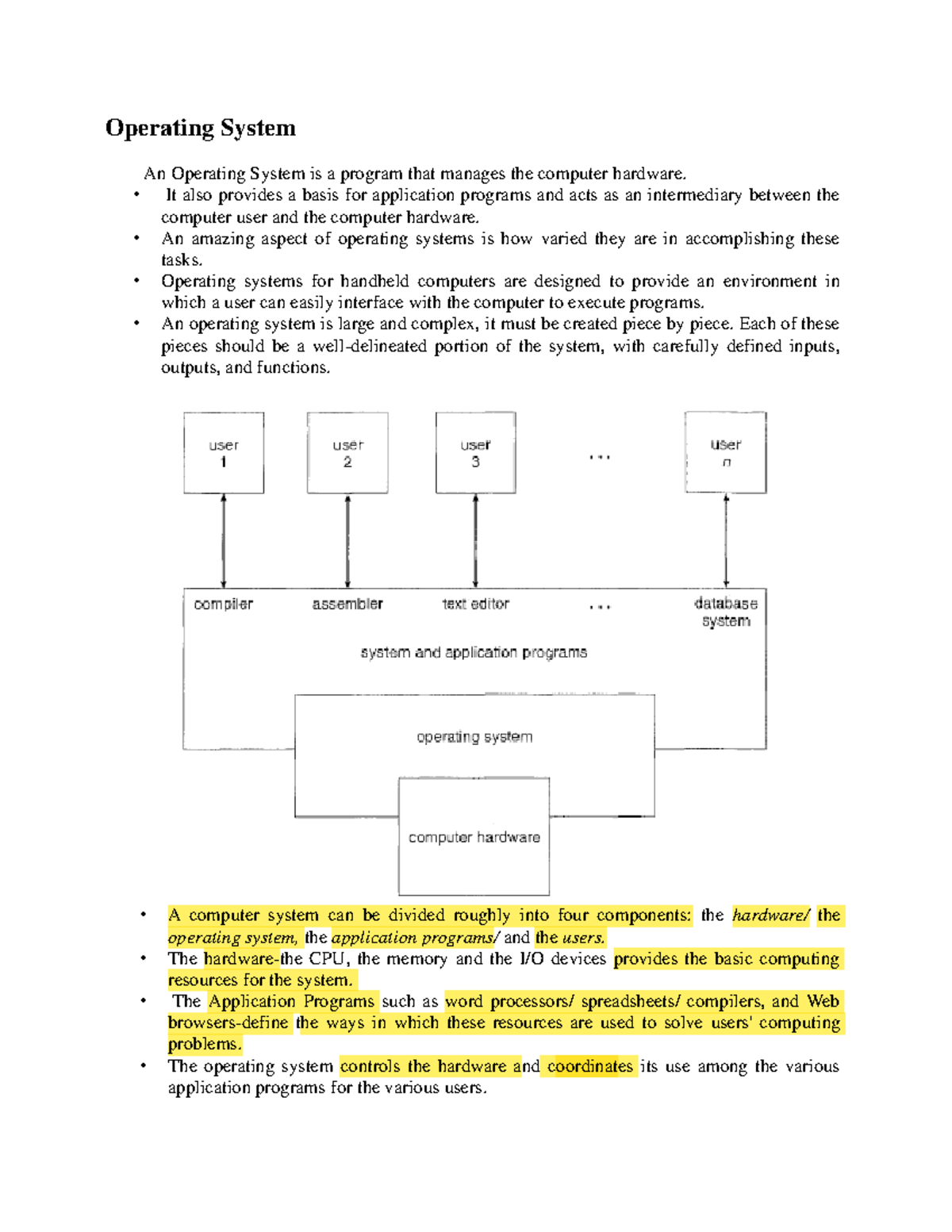 Unit 1 - Operating System An Operating System is a program that manages ...