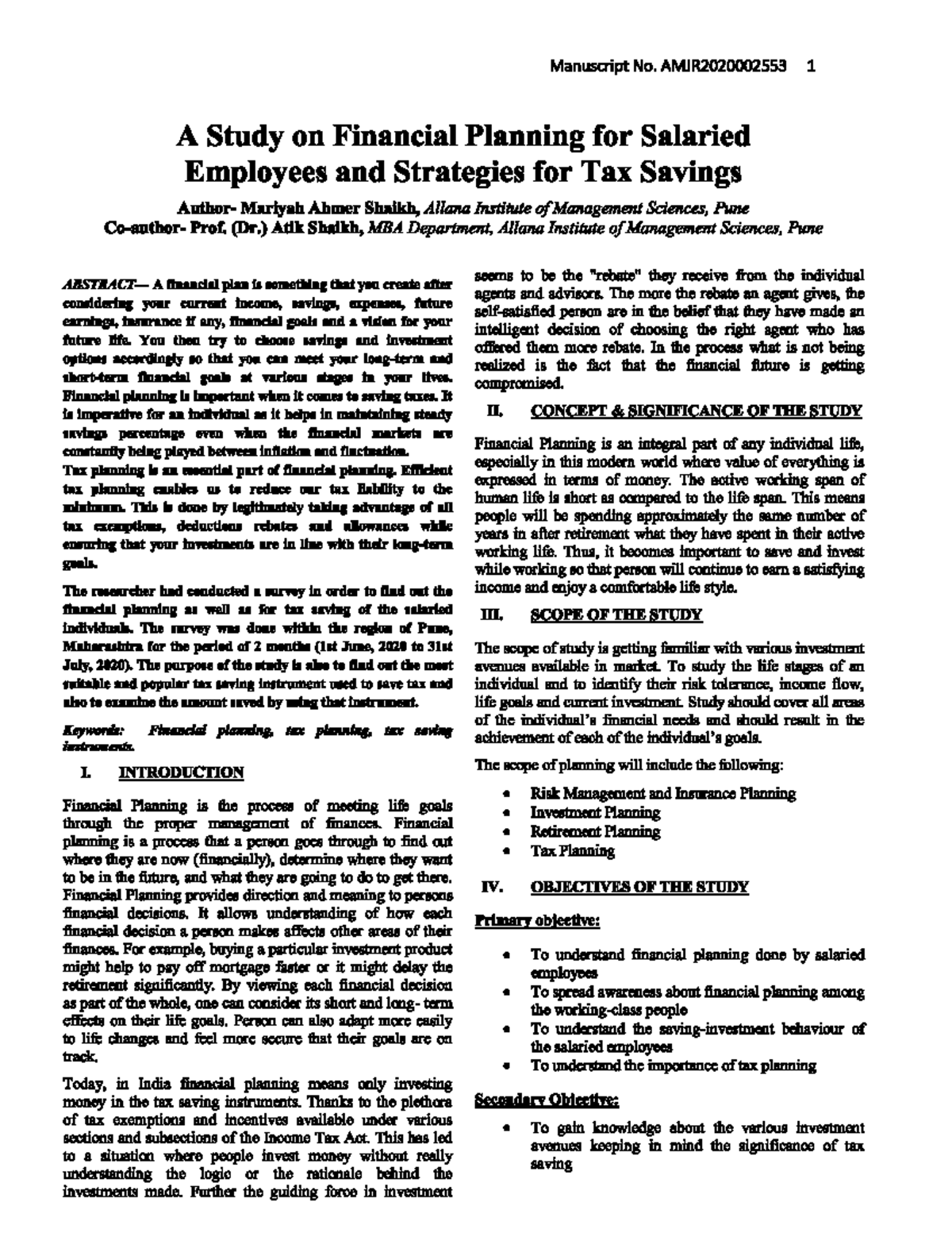 Financial planning for salaried employee and strategies for tax savings (MBA Finance) - Studocu