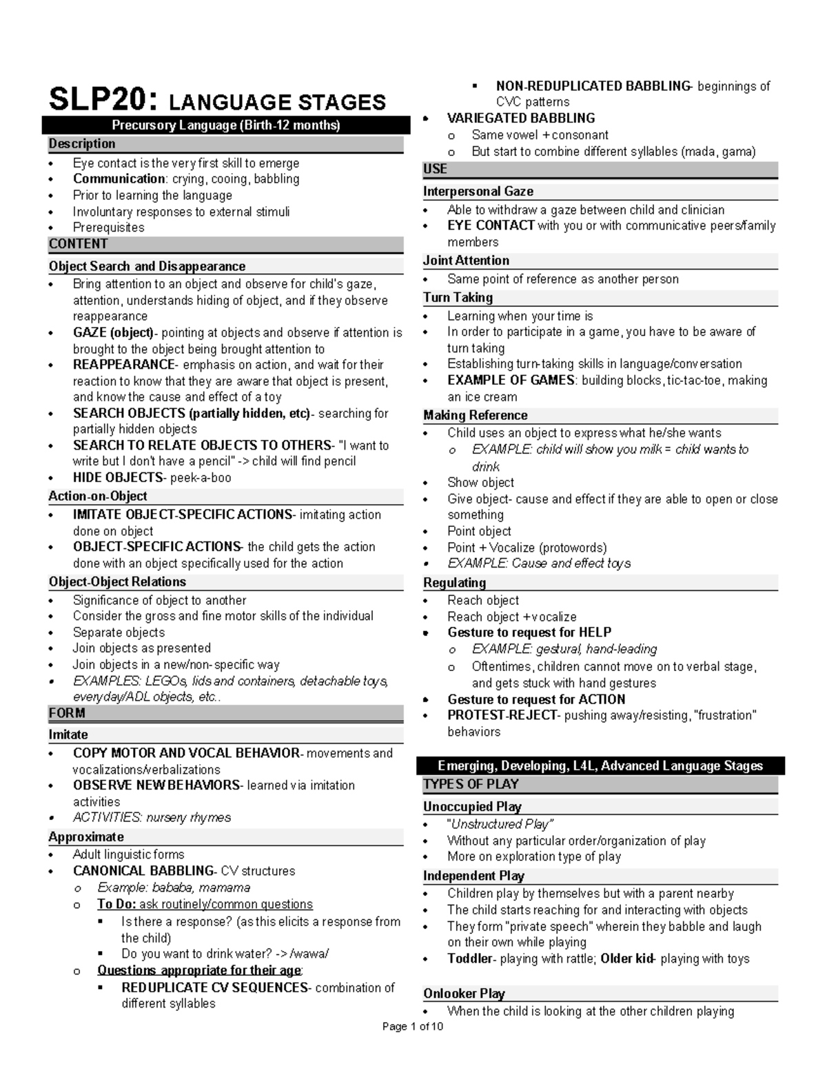 SLP Review - Just a few of my notes combined - SLP20: LANGUAGE STAGES ...
