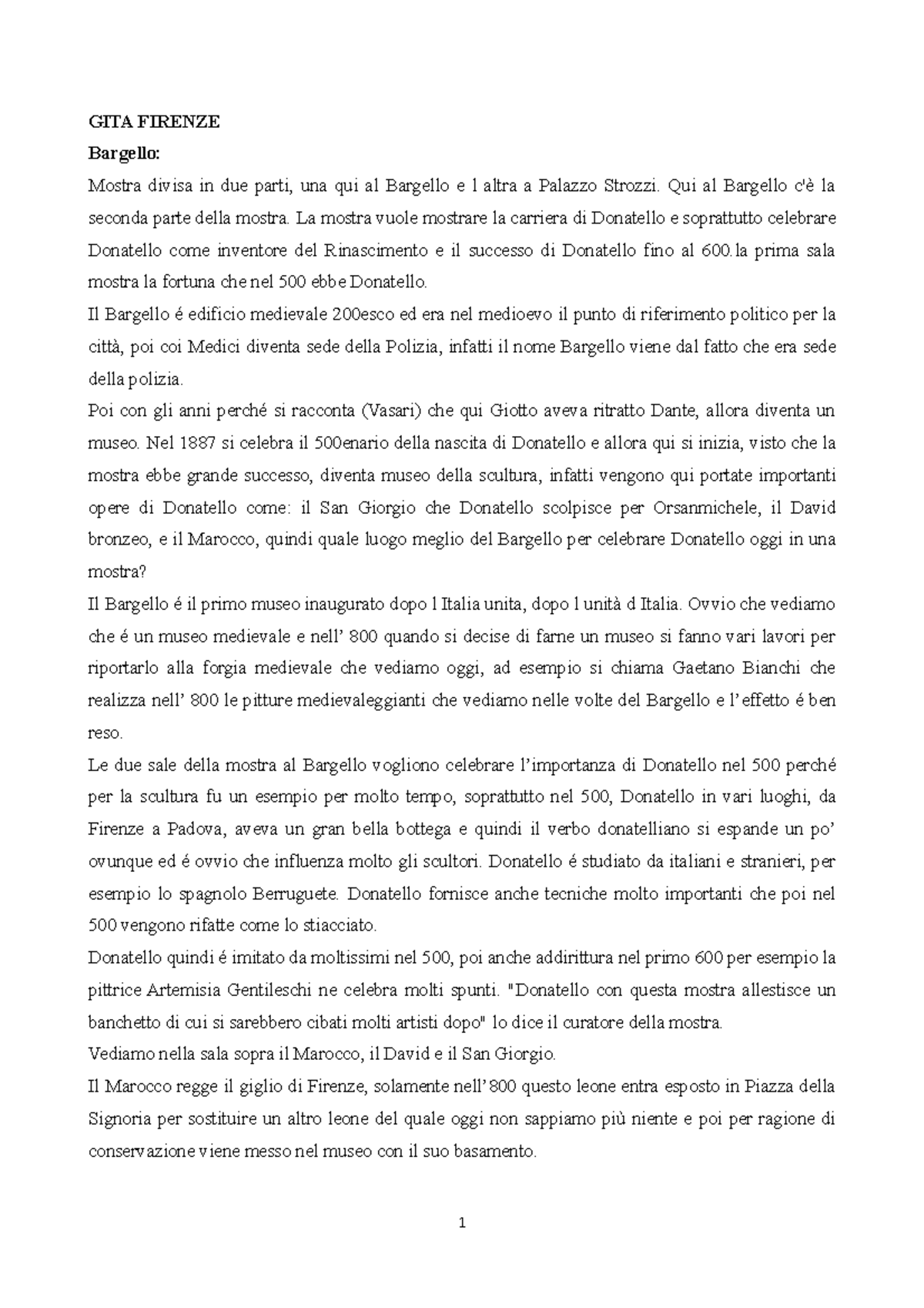 GITA Firenze - Lezione prof Giannotti - GITA FIRENZE Bargello: Mostra ...