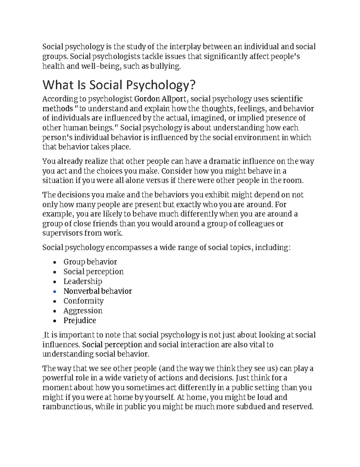 Social Psychology Notes - Social psychology is the study of the ...