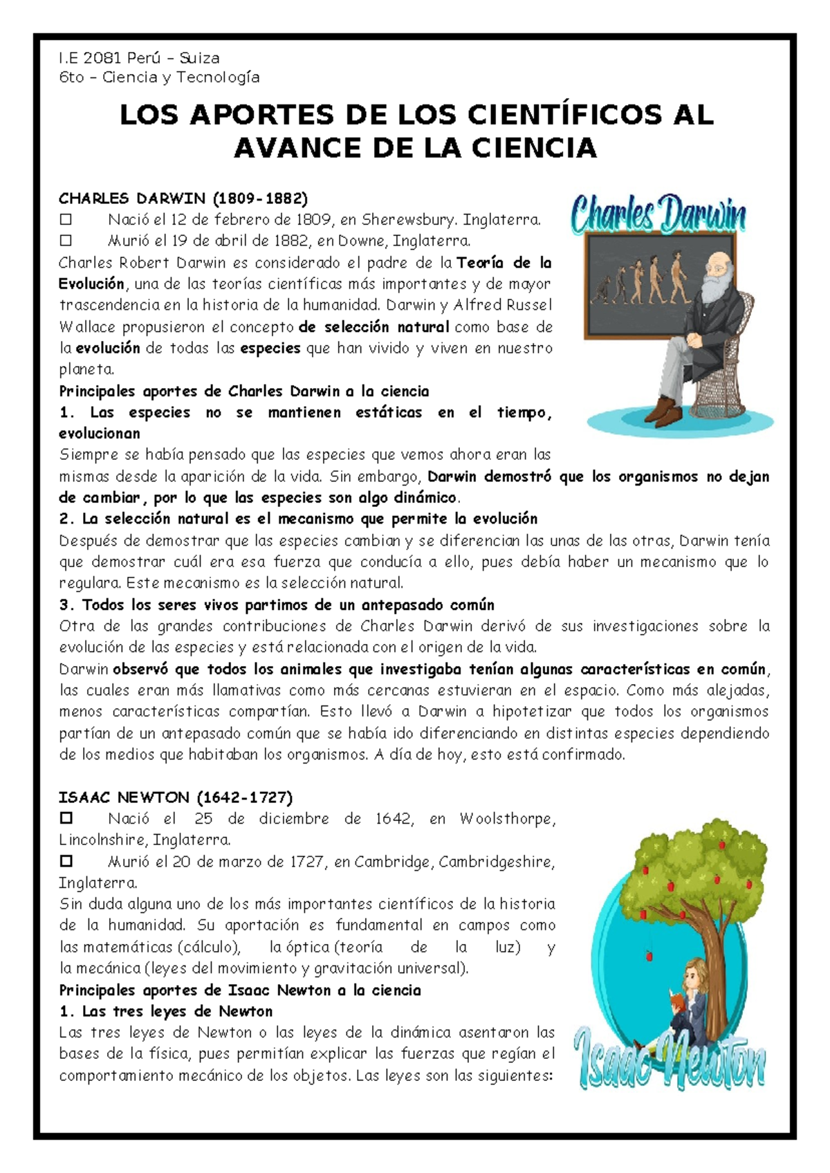 Ficha S1 U2 CYT- Conocemos A Grandes Científicos Y SUS Aportes - 6to ...