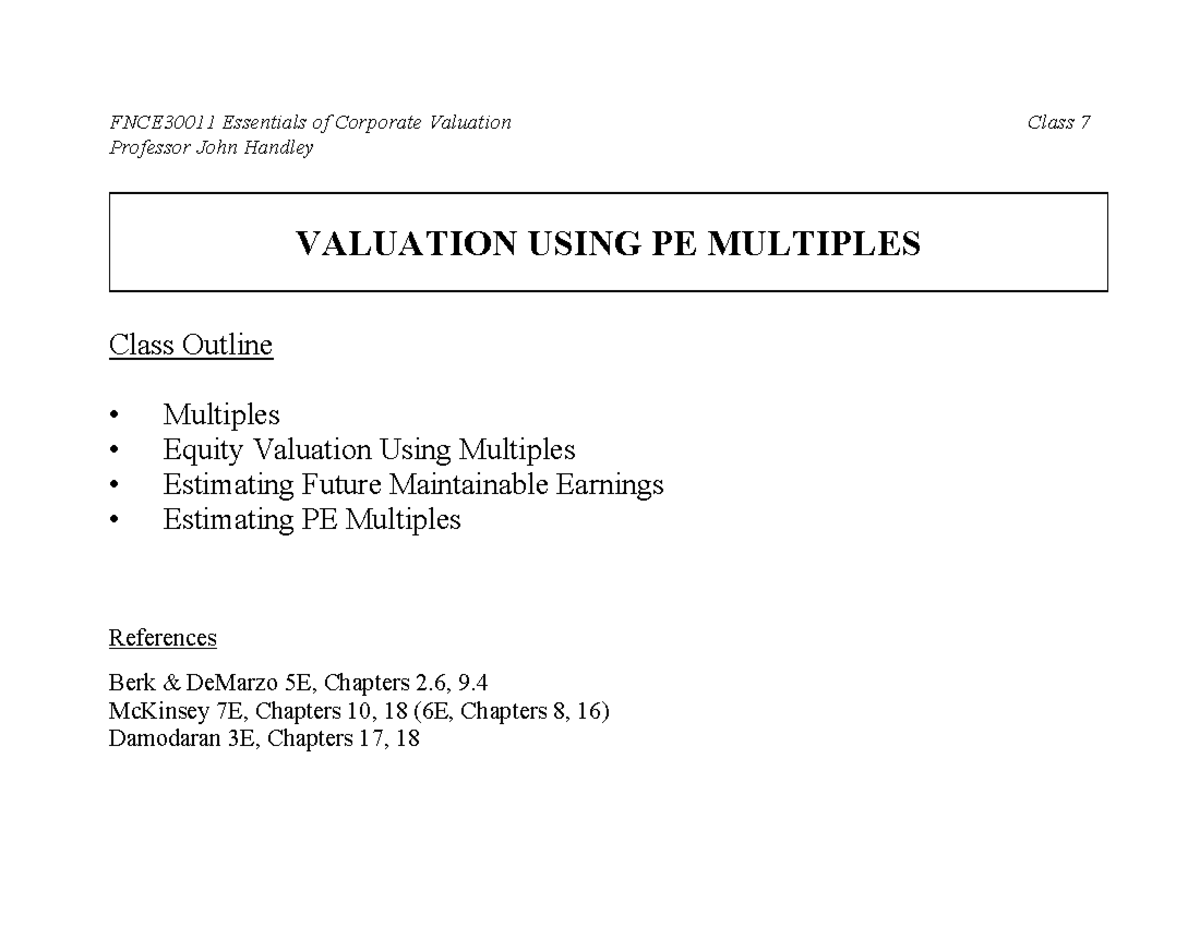 7-30011-PE-Multiples-Slides-24 - FNCE30011 Essentials of Corporate ...