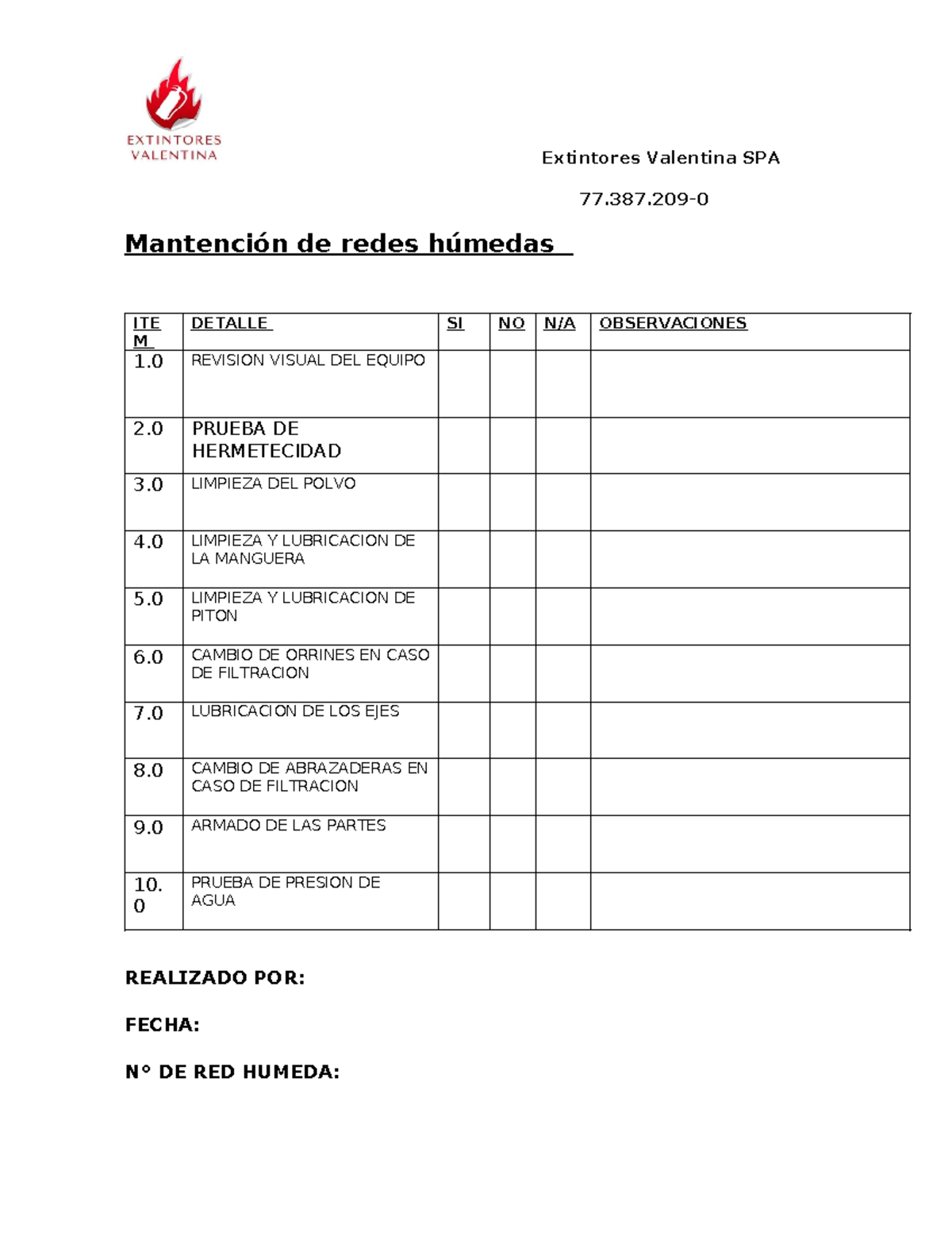 Formato DE RED Humeda - Extintores Valentina SPA 77.387- Mantención de ...
