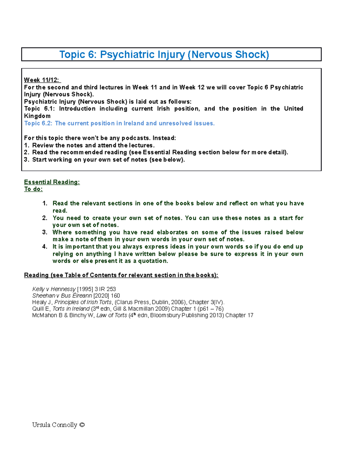 Topic 6.2 Psychiatric Injury Nervous Shock Notes 2 - Topic 6 ...