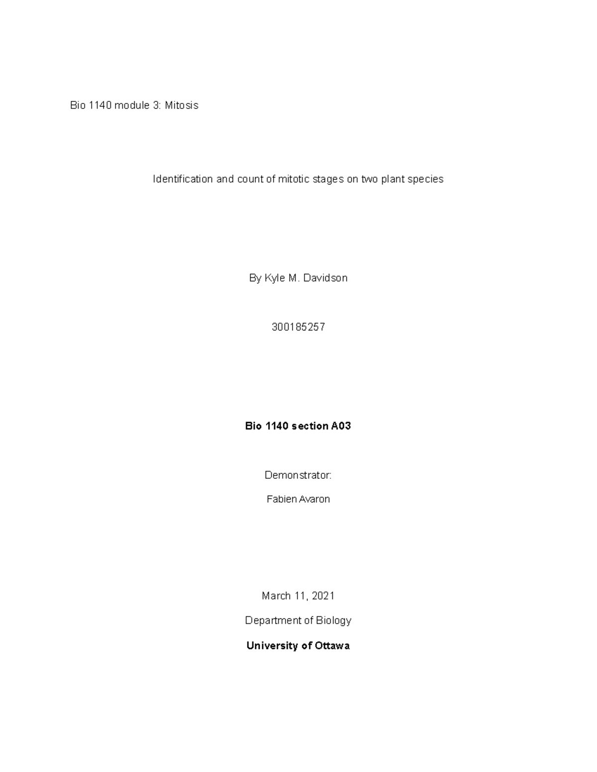 Bio 1140 module 3 Mitosis - SOCI 1023 - Bio 1140 module 3: Mitosis ...