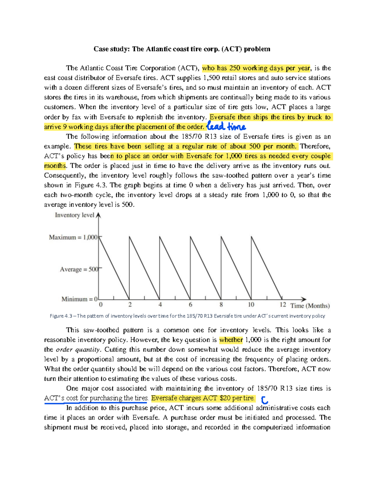 Case study ACT - EOQ basic - Case study: The Atlantic coast tire corp ...