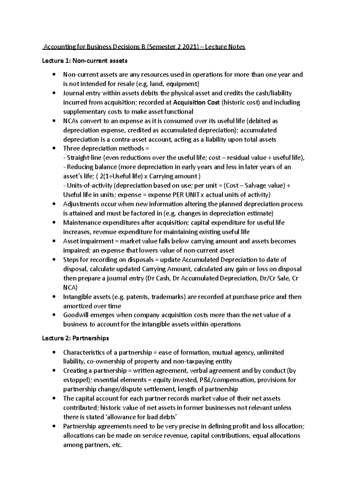 Accounting Lecture Notes Accounting For Business Decisions B Semester 2 2021 Lecture
