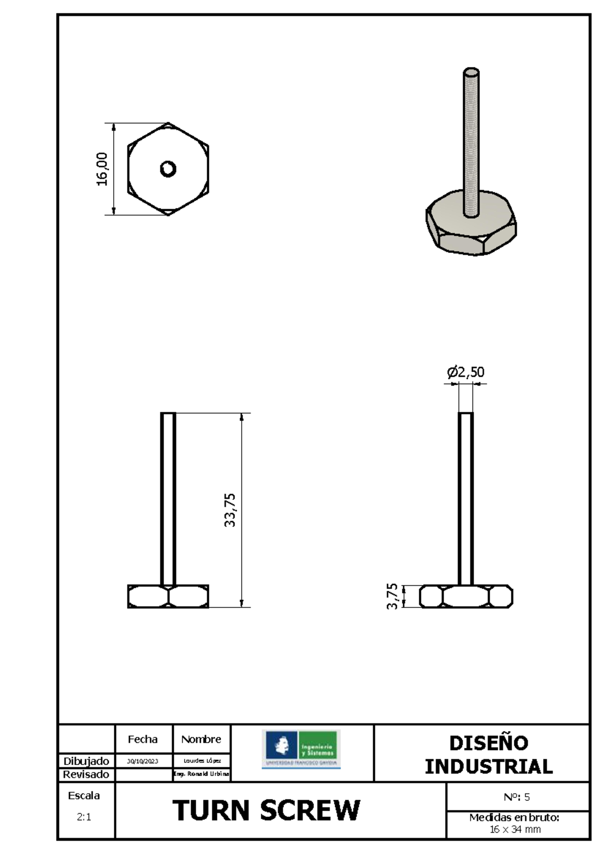 5Turn Screw - Diseño o afines - didactica I - Dibujado Revisado Fecha ...