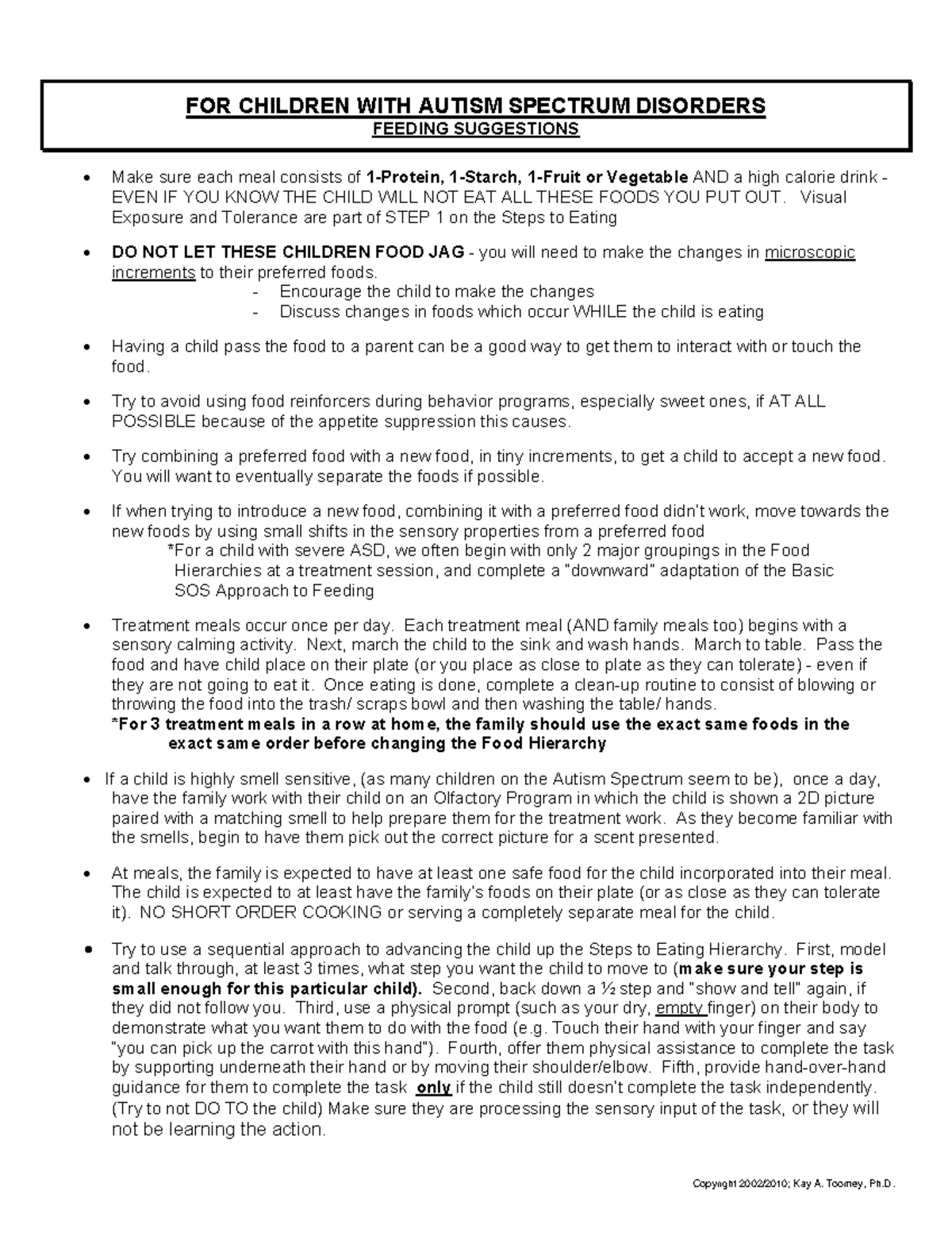 Autism Feeding Suggestions-2001 02-160023 - Copyright 2002/2010; Kay A ...
