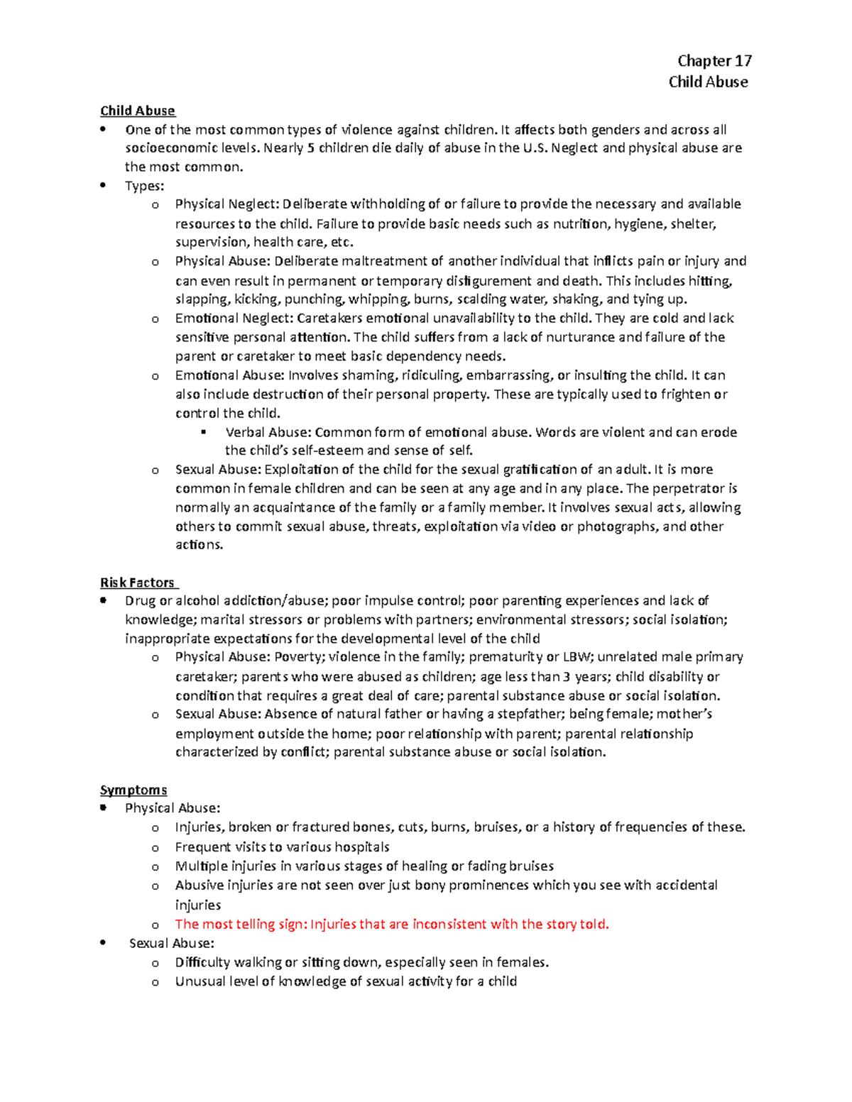 Child Abuse Outline - Exam 1 Notes Course taught by Jennifer Schmitz ...