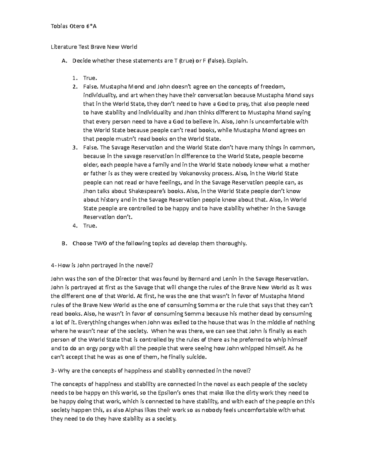 Literature Test Brave New World - Tobias Otero - Tobias Otero 6*A ...
