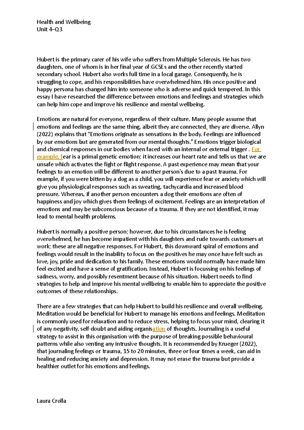 Unit 4 - Q3 Health and Wellbeing -Hubert - Unit 4–Q Hubert is the ...