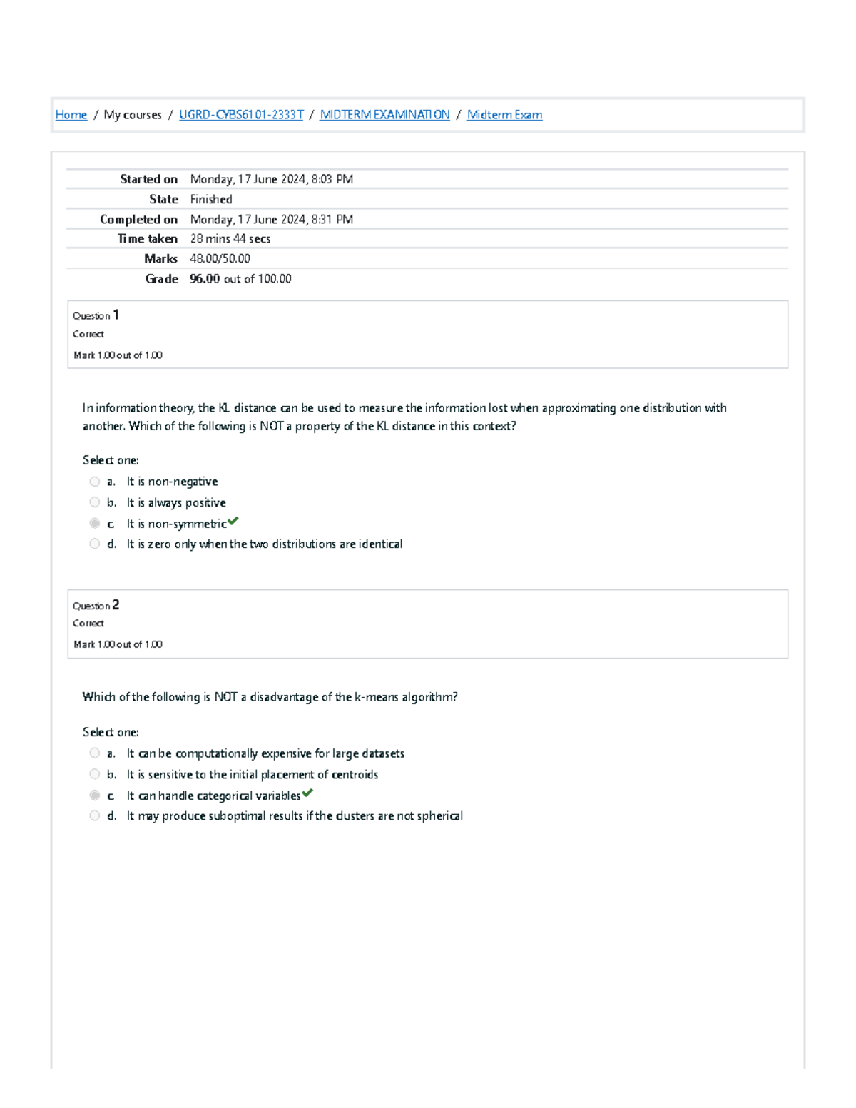 AI Midterm Exam - answer AI - Home / My courses / UGRD-CYBS6101-2333T / MIDTERM EXAMINATION ...