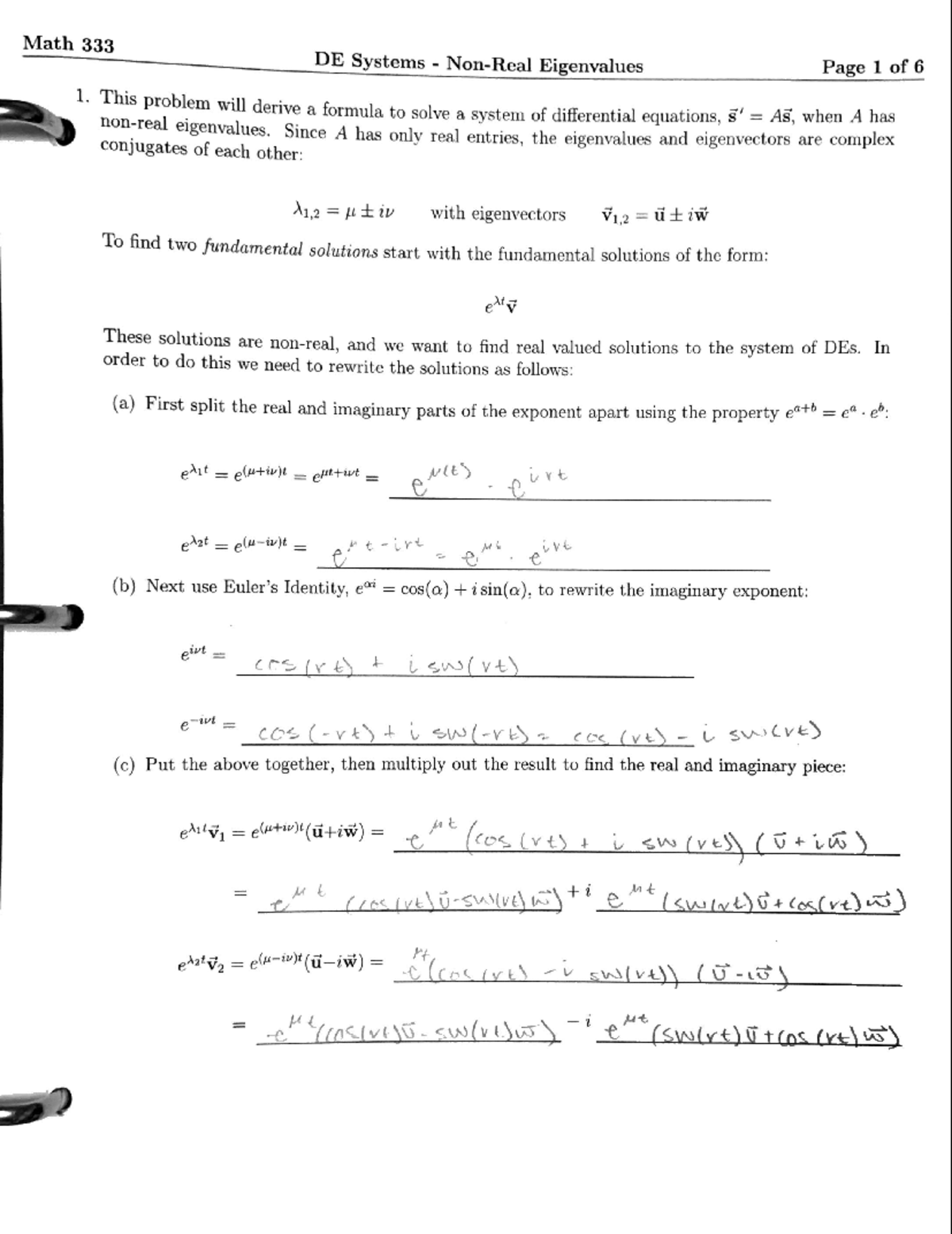 DE Systems - Non-Real Eigenvlaues - MATH 333 - Studocu