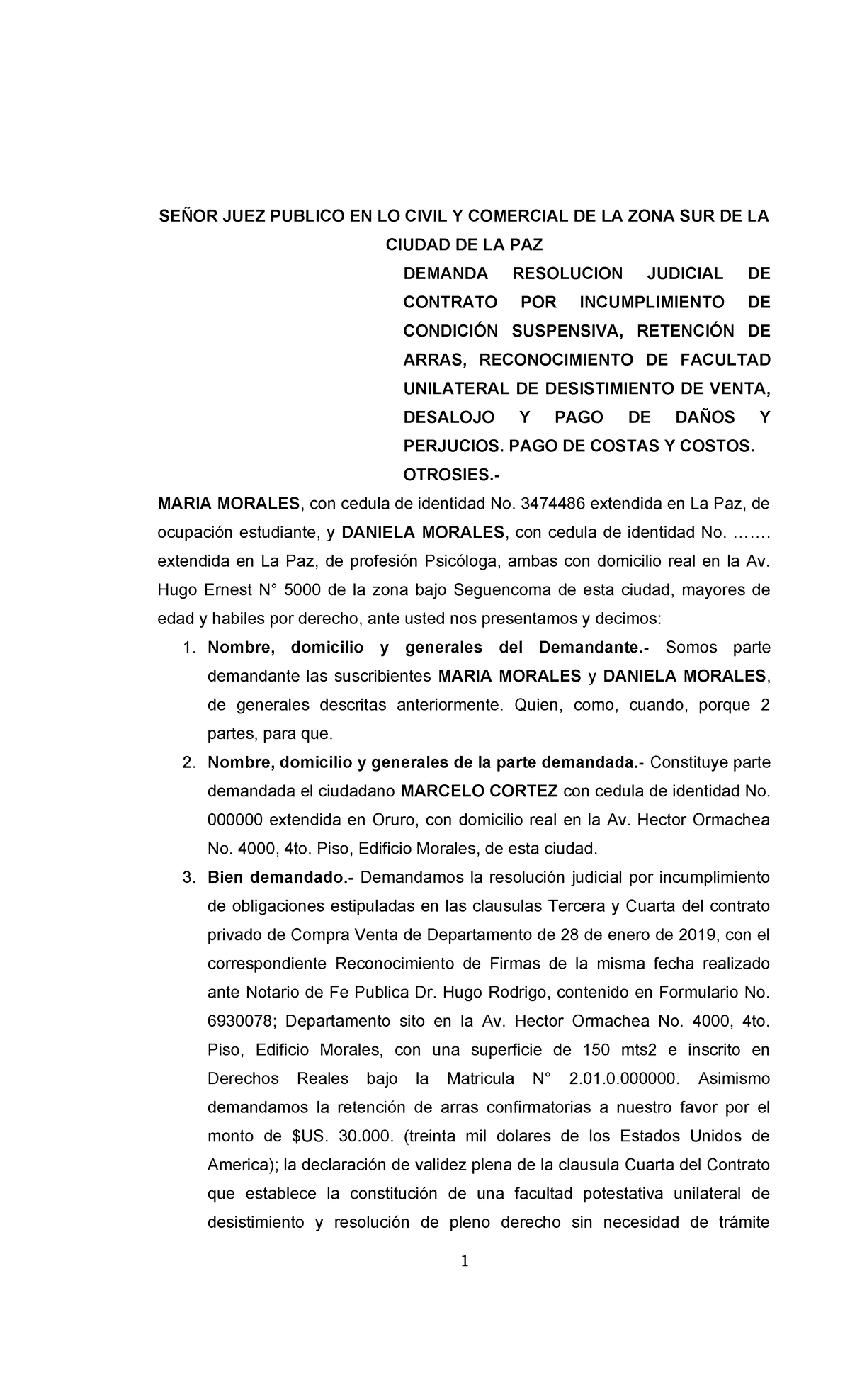 Modelo demanda derecho procesal 2023 - SEÑOR JUEZ PUBLICO EN LO CIVIL Y ...