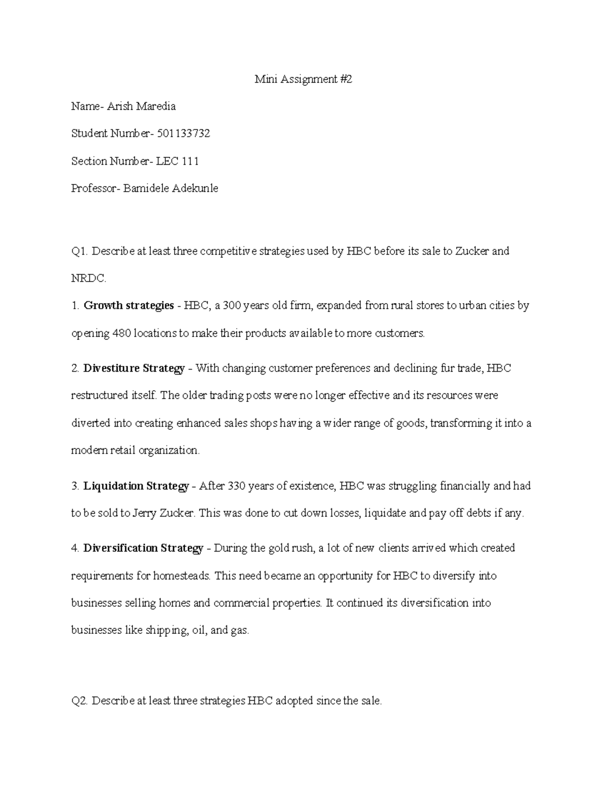 Mini Assignment 2 final - Mini Assignment # Name- Arish Maredia Student ...