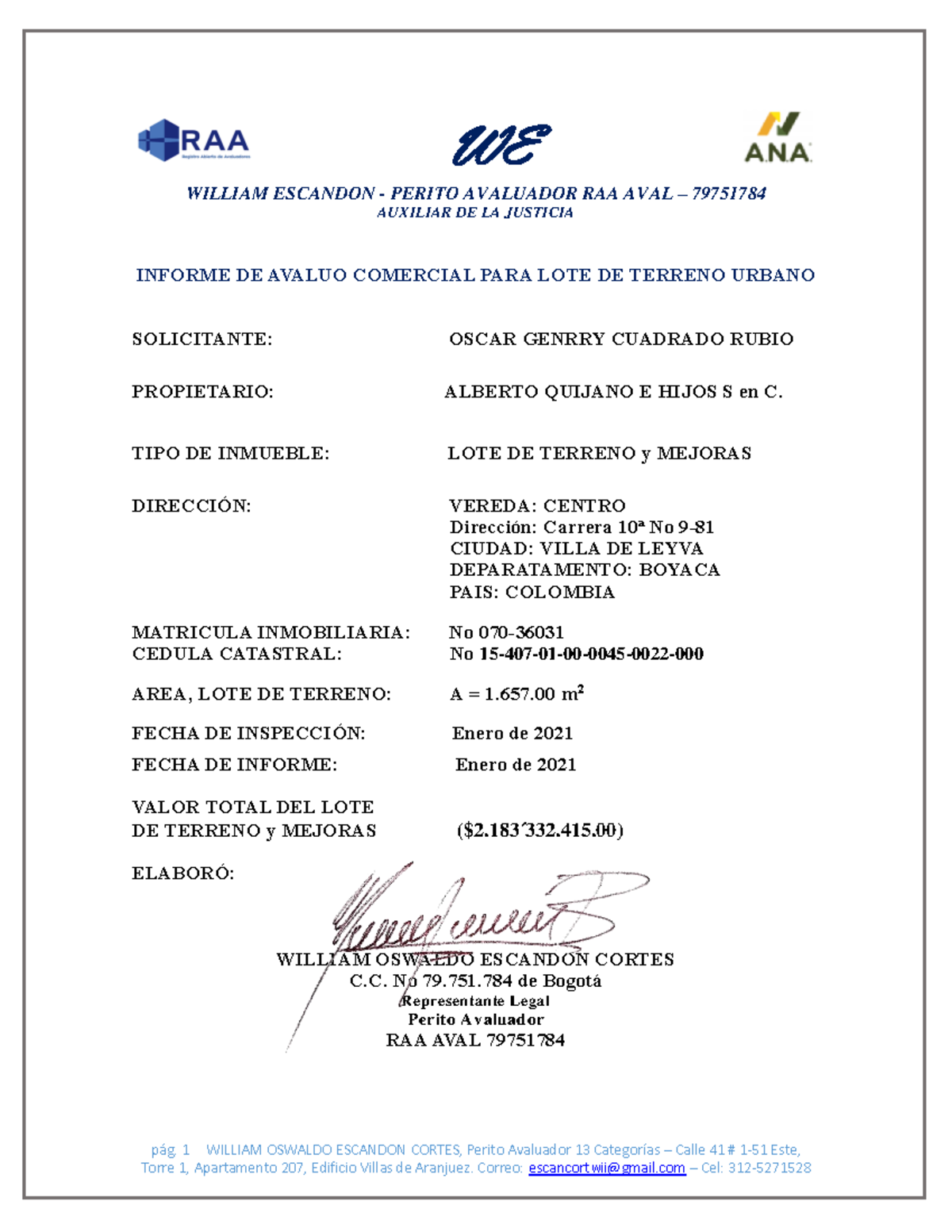 2016-00222 Avaluo pdf 032 FLS 117-119 - pág. 1 WILLIAM OSWALDO ESCANDON ...