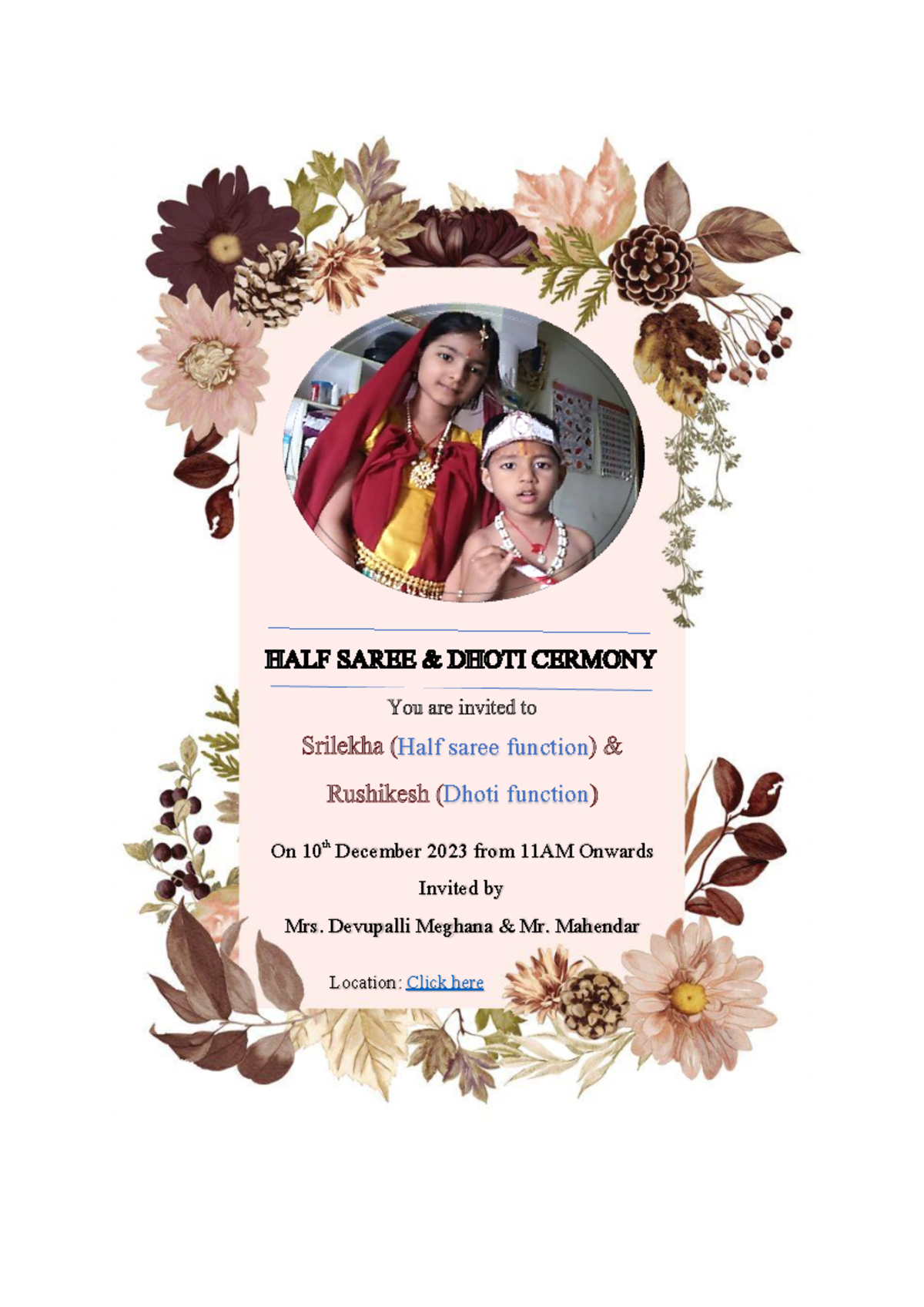 SIRI & Rishi Invitation - master of computer application - Half saree ...