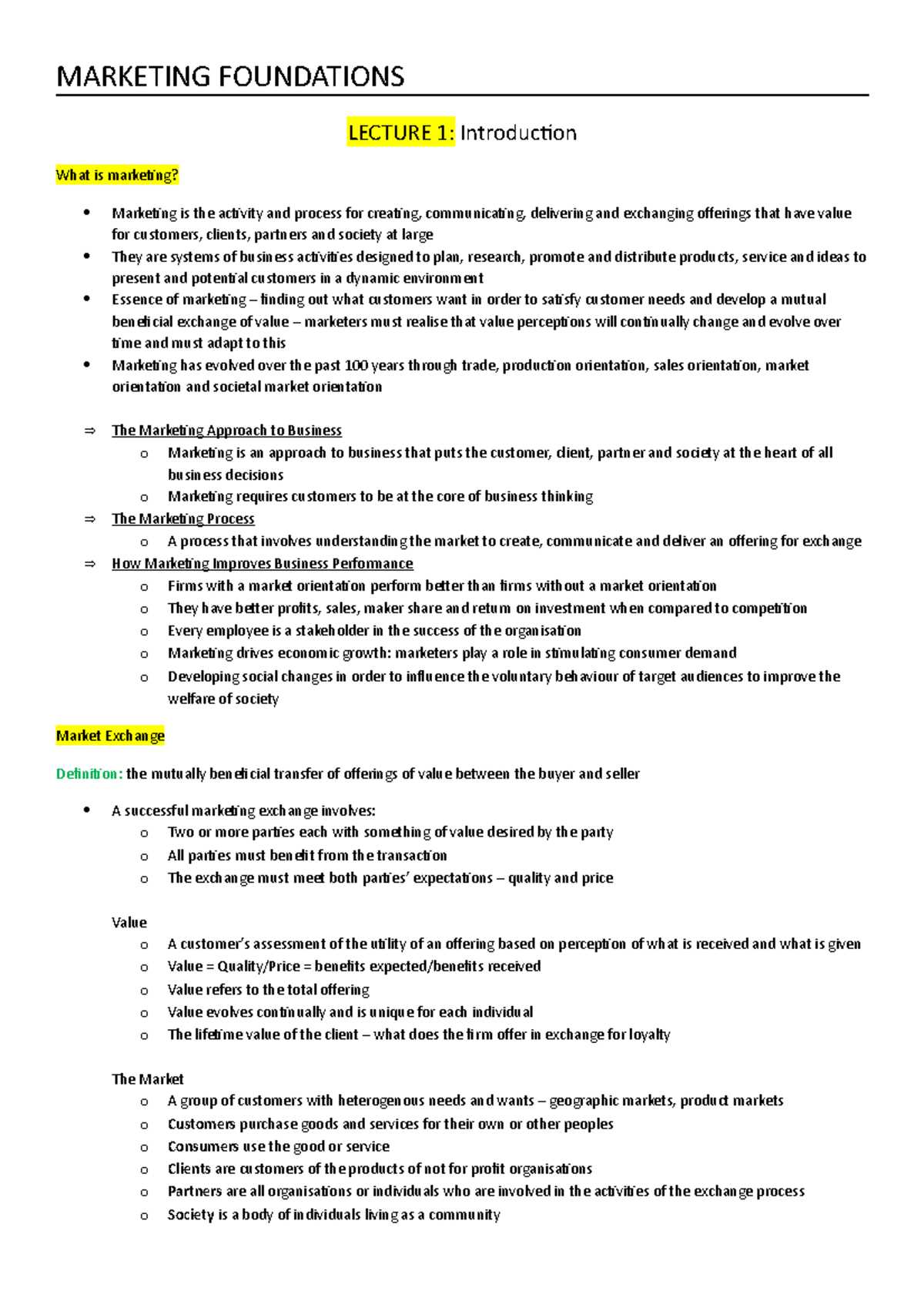 UTS - Marketing Foundations full lecture notes - MARKETING FOUNDATIONS ...