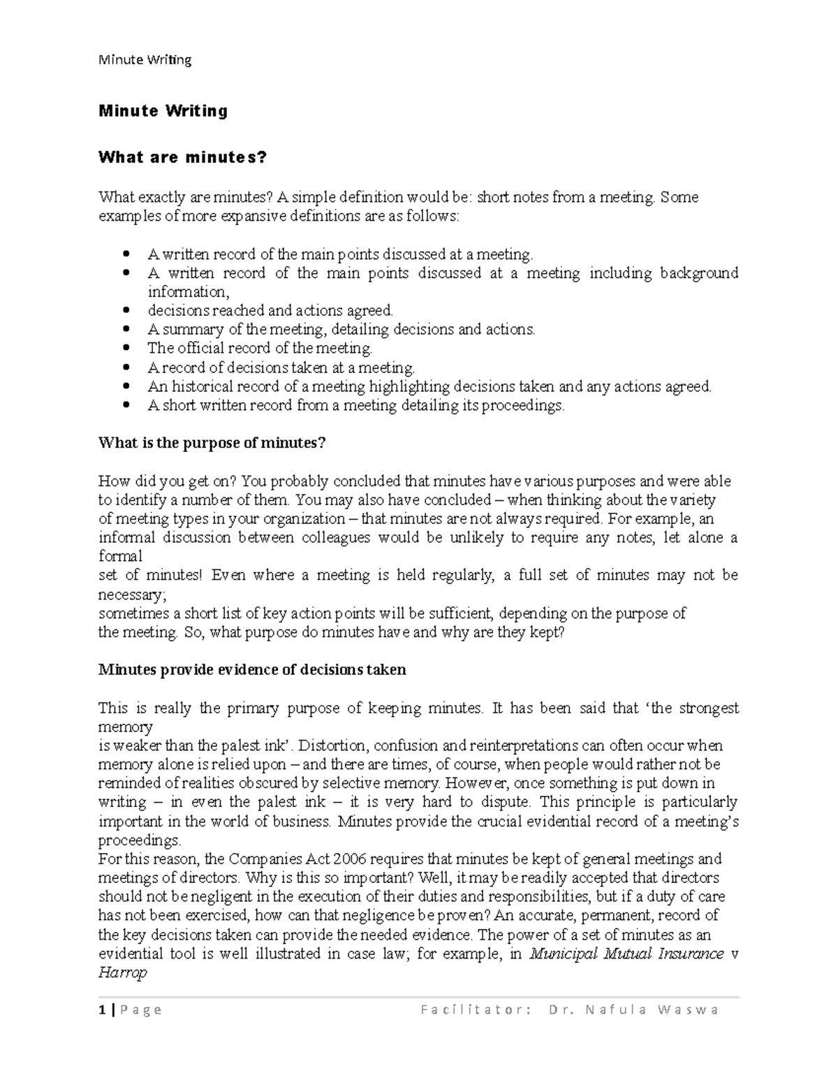 Lesson VIII - Minute Writing - Minute Writing Minute Writing What are ...