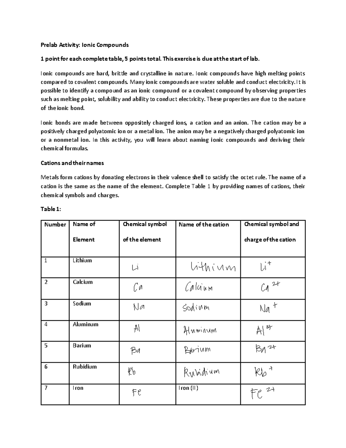 Lab3 Ionic and Covalent Compounds Prelab-1 - Prelab Activity: Ionic ...